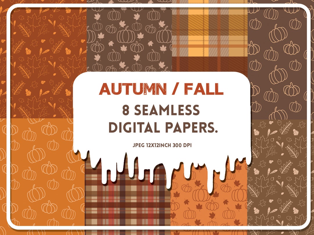 Digital Paper Pack, FALL AUTUMN Seamless Repeat Pattern Pages, Autumn ...