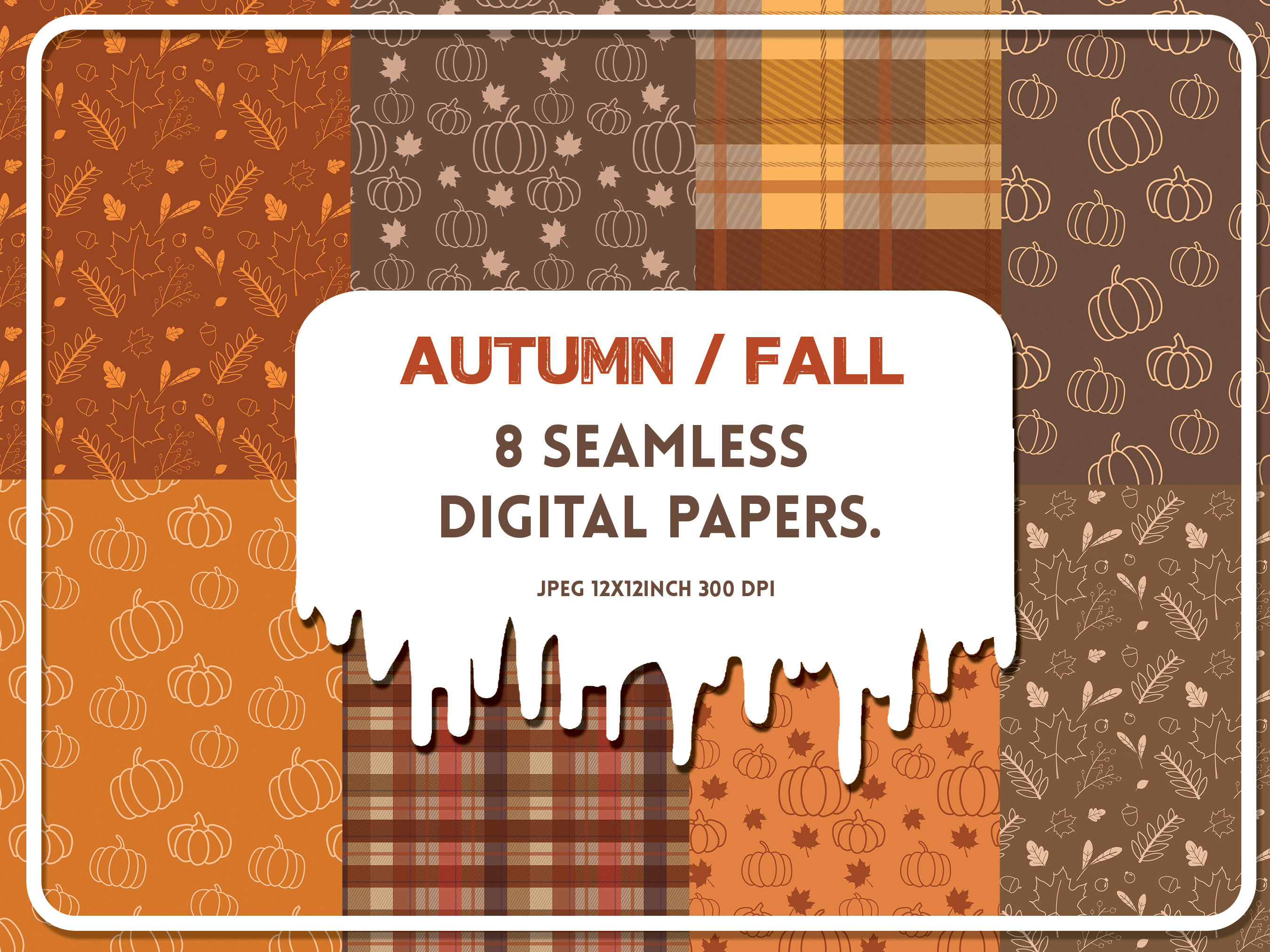 Digital Paper Pack, FALL AUTUMN Seamless Repeat Pattern Pages, Autumn ...