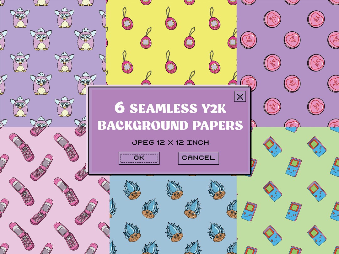 Y2K Digital Paper Pack, CUTE Y2K RETRO 6 Seamless Repeat Pattern Pages ...