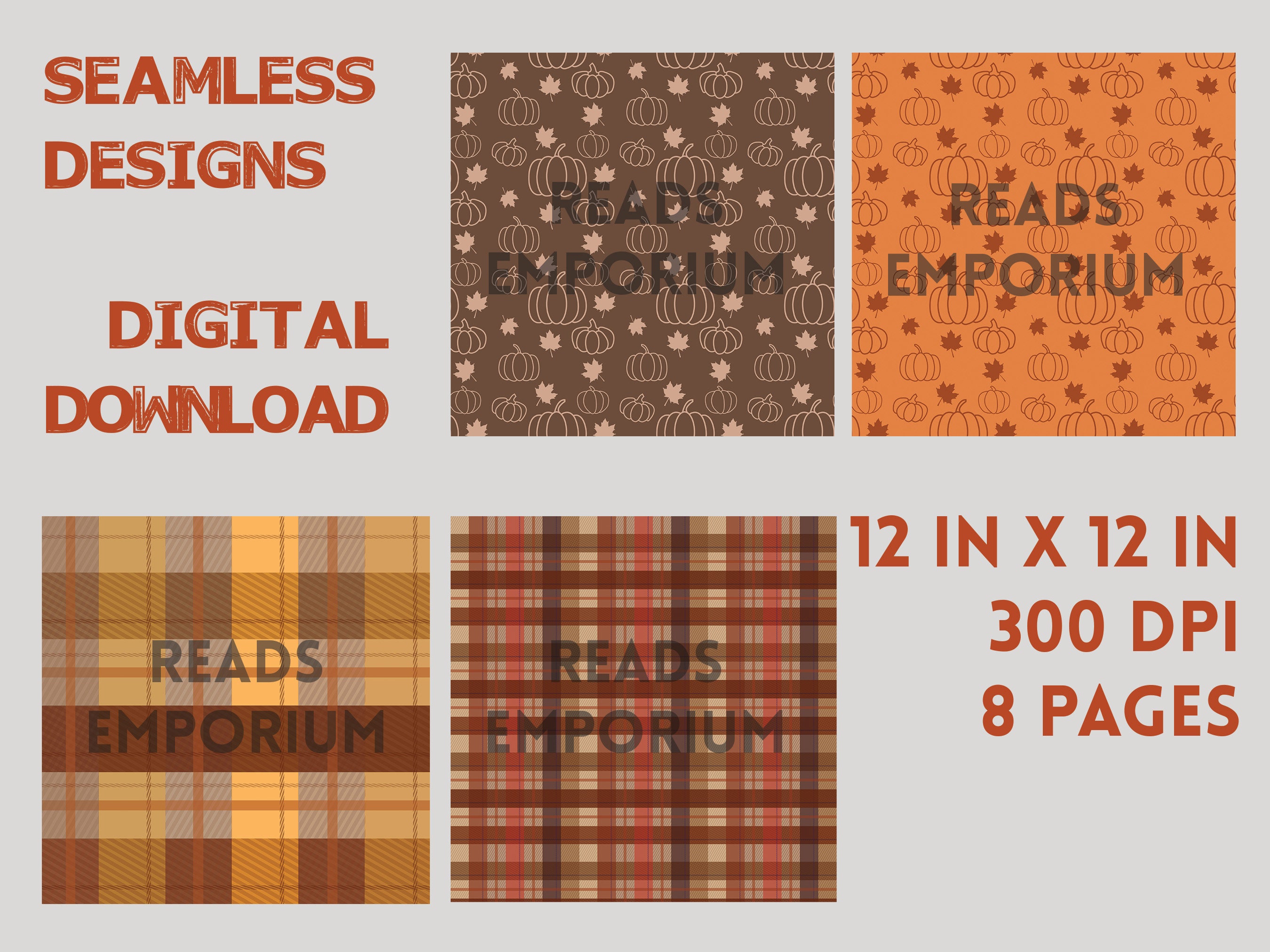 Digital Paper Pack, FALL AUTUMN Seamless Repeat Pattern Pages, Autumn ...