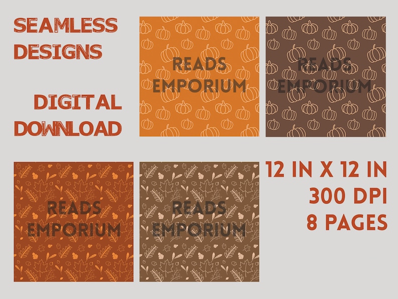 Digital Paper Pack, FALL AUTUMN Seamless Repeat Pattern Pages, Autumn ...
