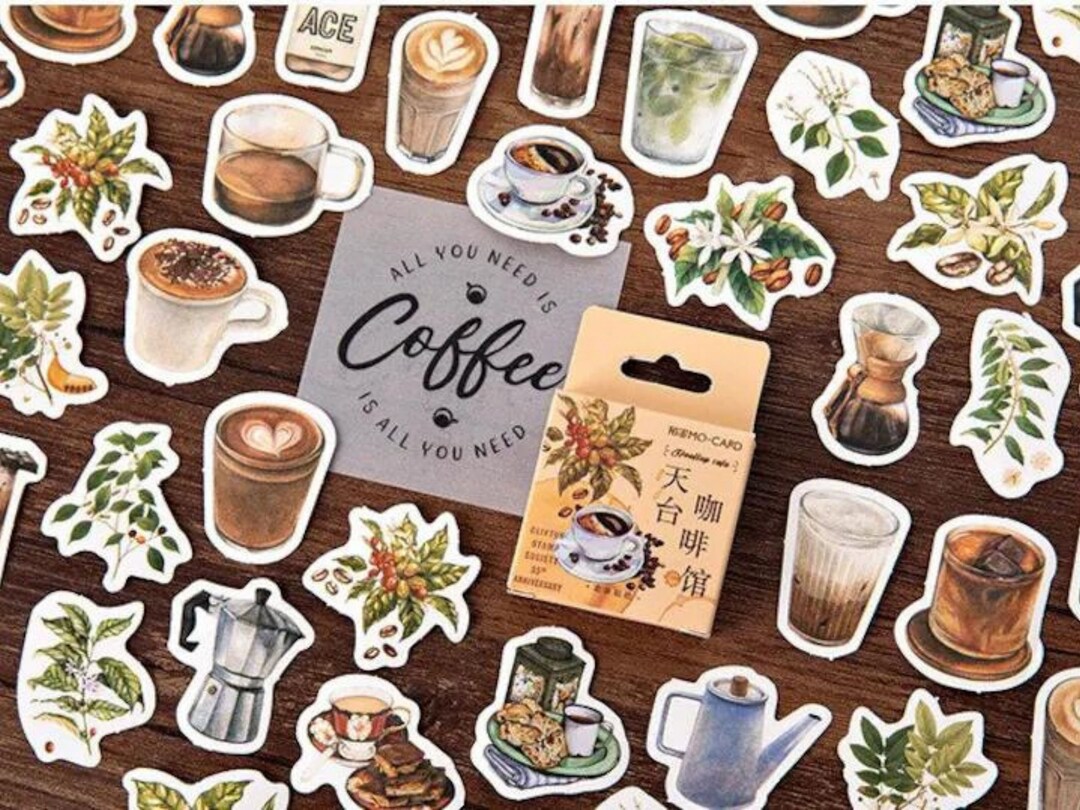 46pcs Junk Journal Coffee Themed Sticker Pack, for Scrapbooking, Coffee ...
