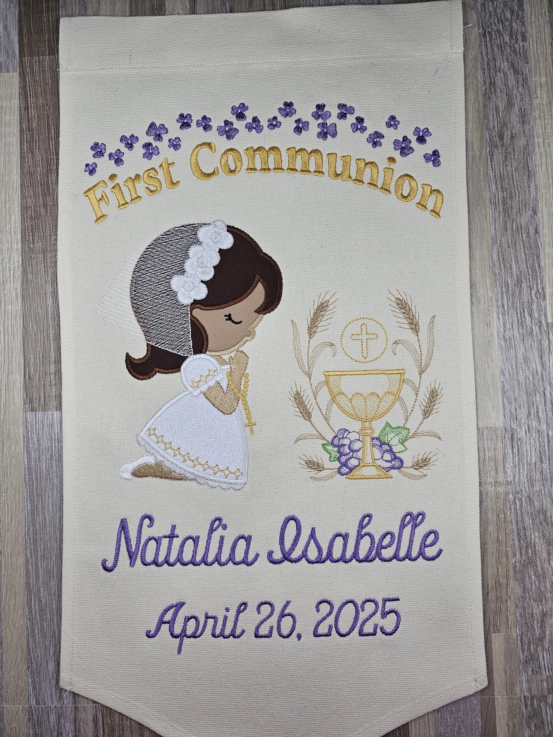 Holy Communion Banner, Personalized First Communion Sign, Embroidered ...