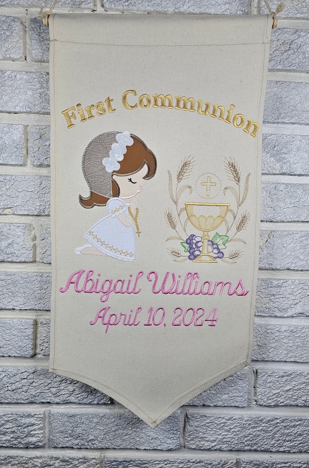 Holy Communion Banner, Personalized First Communion Sign, Embroidered ...