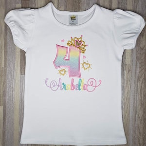 Princess Theme Birthday Shirt, Girls Embroidered Birthday Shirt, Crown ...