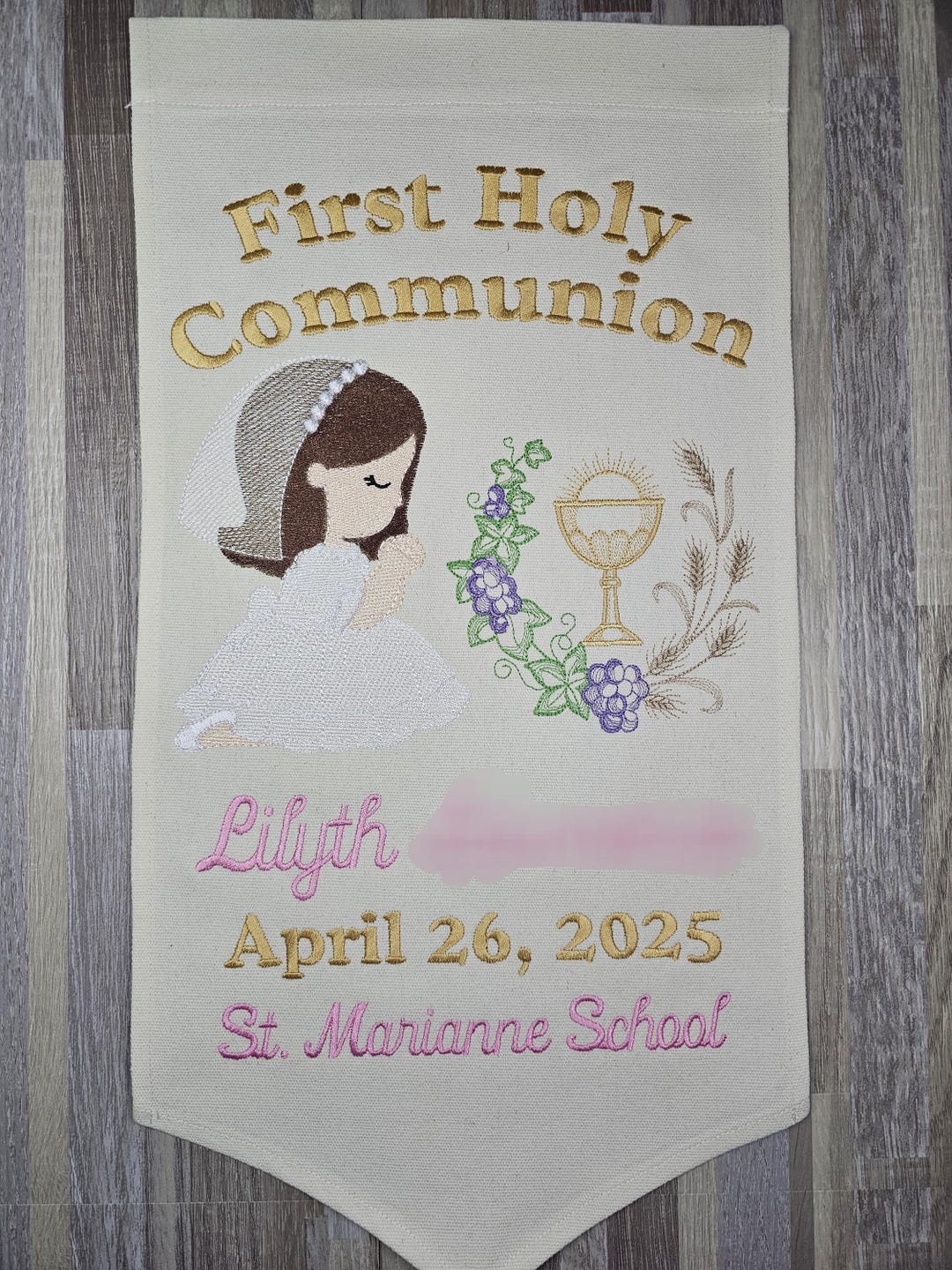 Holy Communion Banner, Personalized First Communion Sign, Embroidered ...