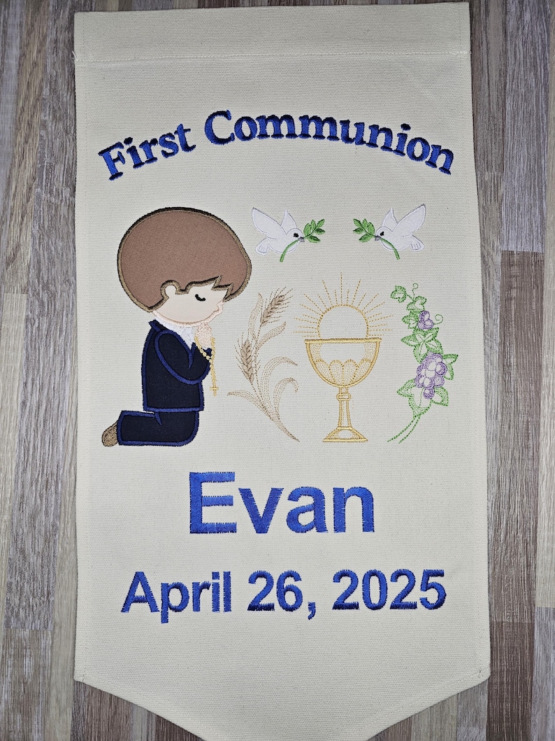 Holy Communion Banner, Personalized First Communion Sign, Embroidered ...