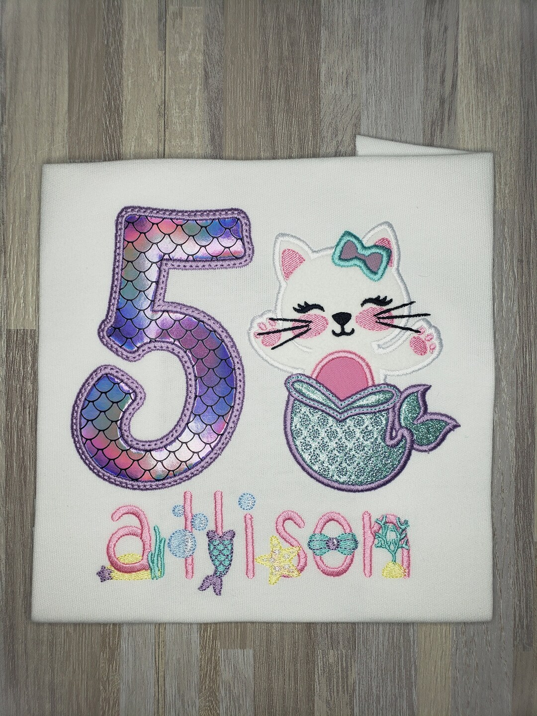 Purrmaid Embroidered Birthday Shirt, Mercat Birthday Shirt, Cat Mermaid ...