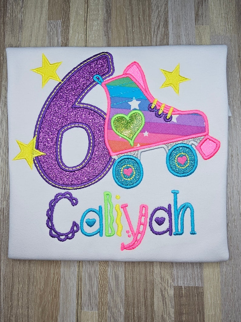 ANY AGE!! Girls Embroidered Roller Skate Theme Birthday Short, Rolling ...