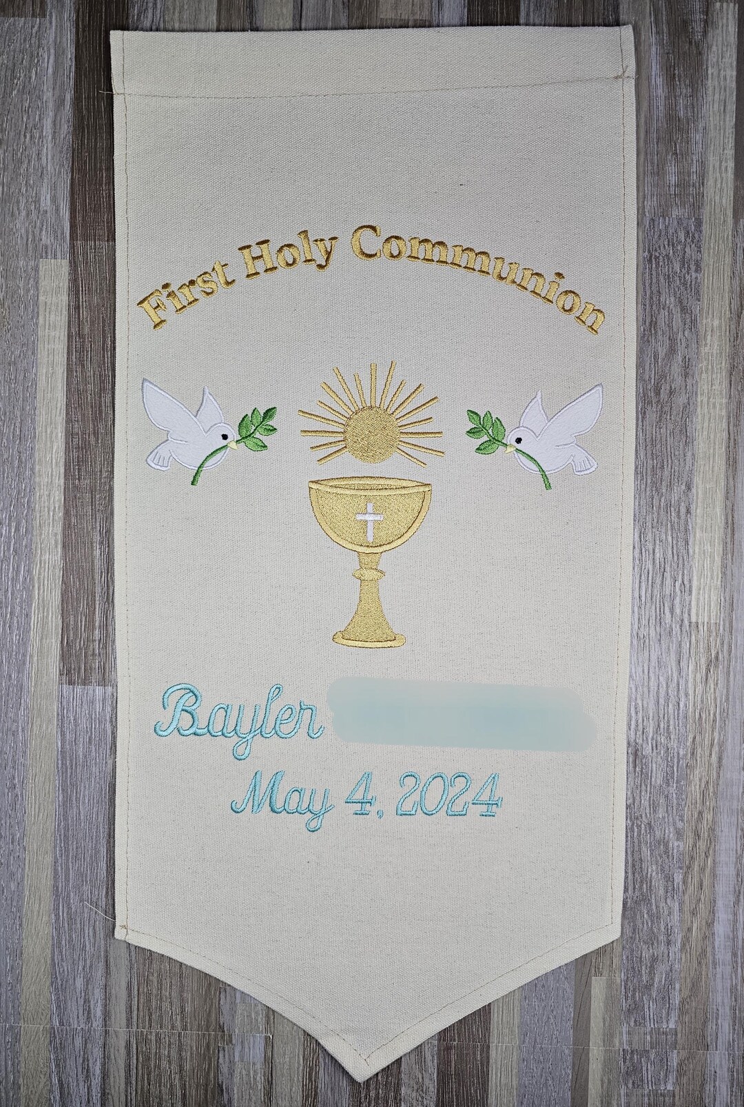 Holy Communion Banner, Personalized First Communion Sign, Embroidered ...