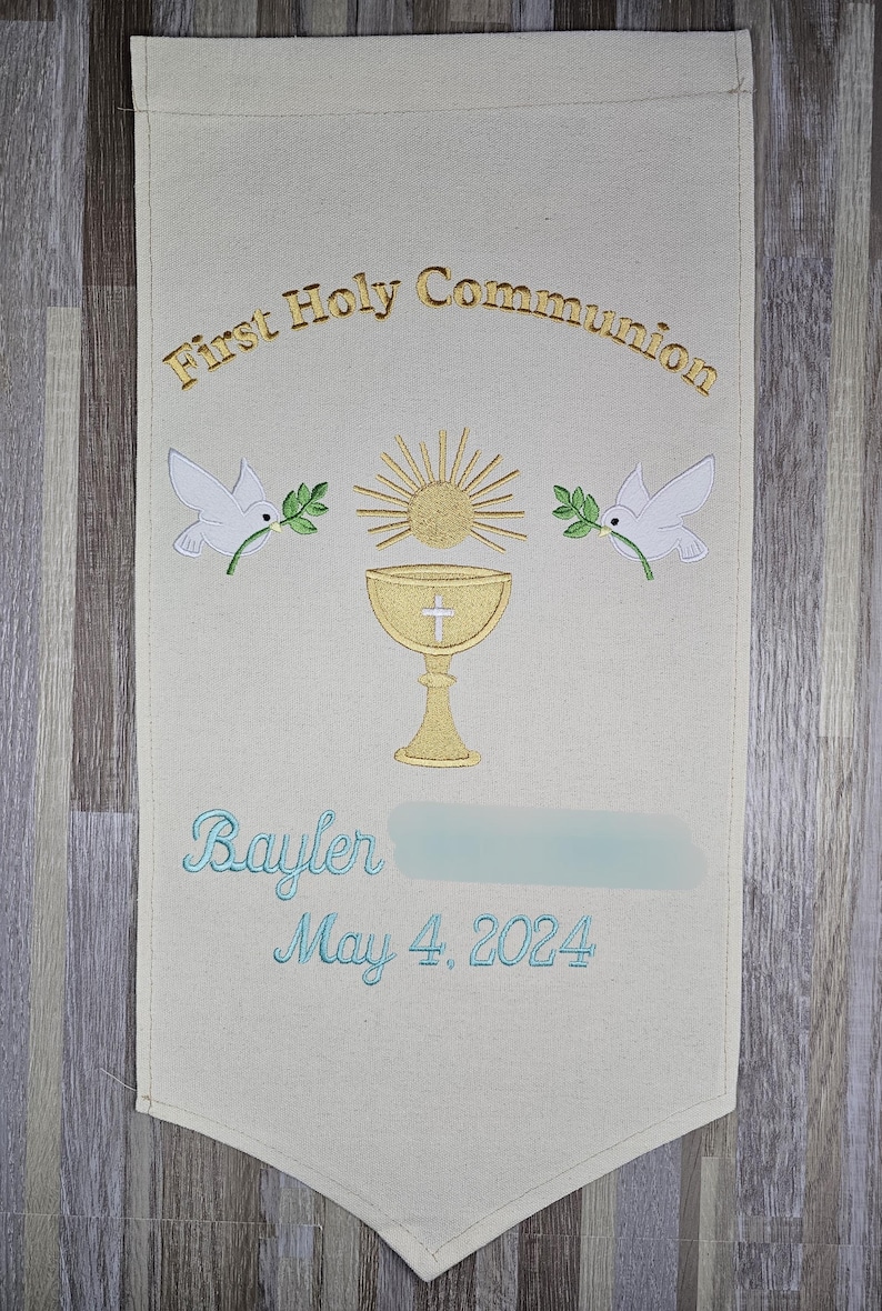 Holy Communion Banner, Personalized First Communion Sign, Embroidered ...