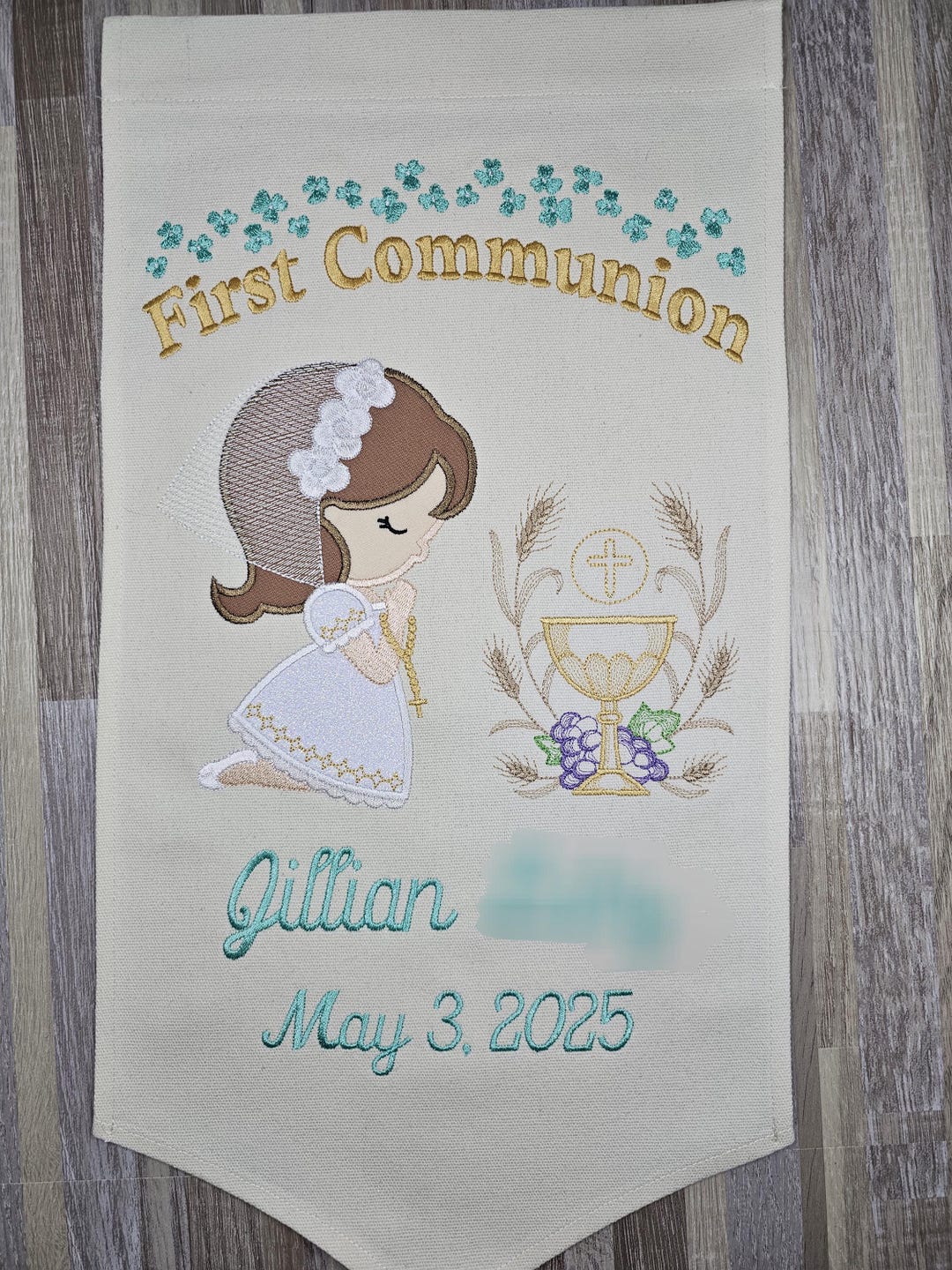 Holy Communion Banner, Personalized First Communion Sign, Embroidered ...