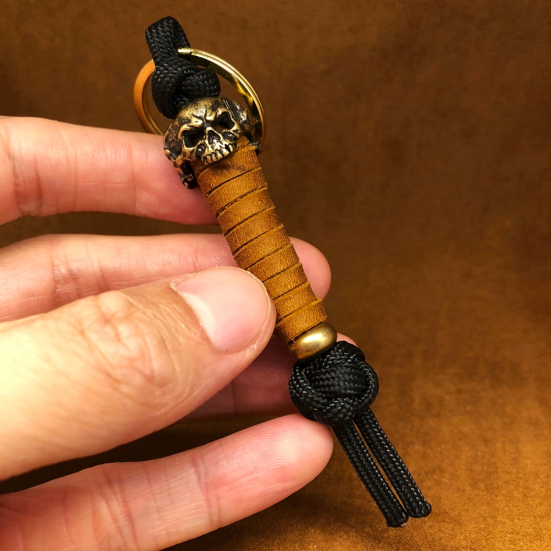 Custom Leather Keychain Lanyard With Skull Bead, 550 Paracord Lanyard ...