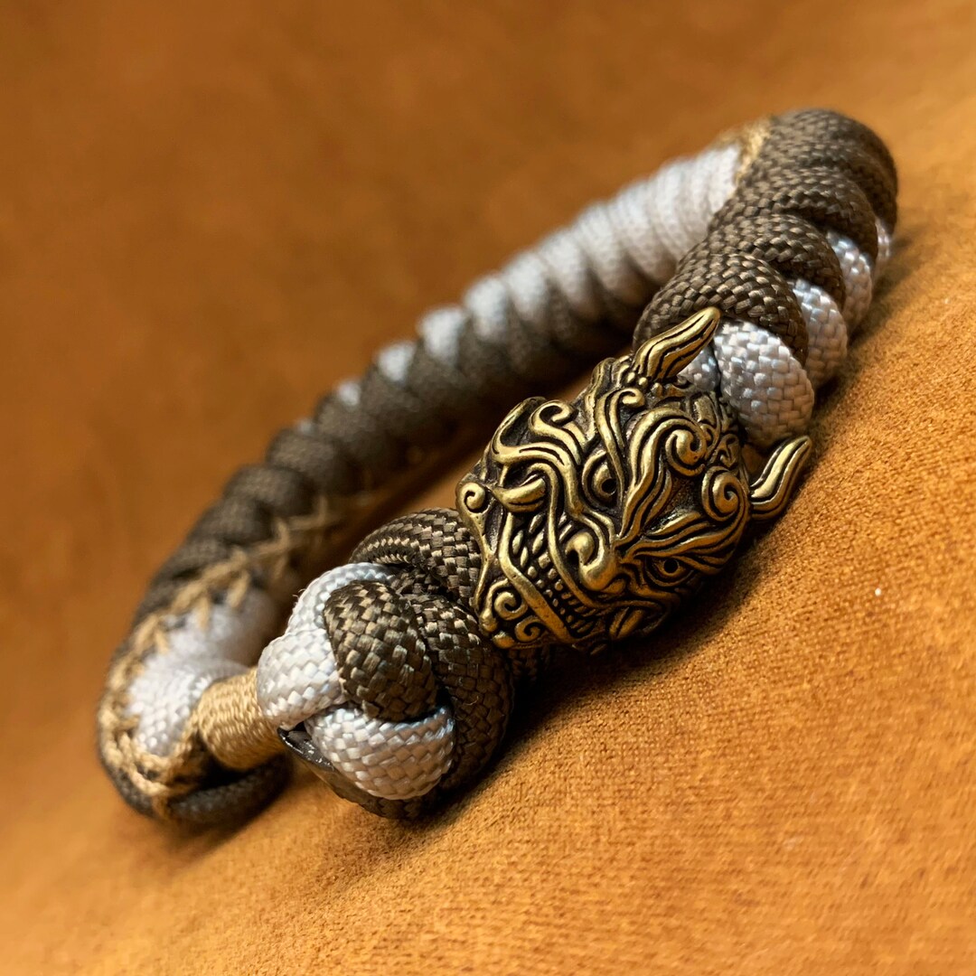 Custom Paracord Bracelet, Brass Lion Bead, Personalized Men's Jewelry ...