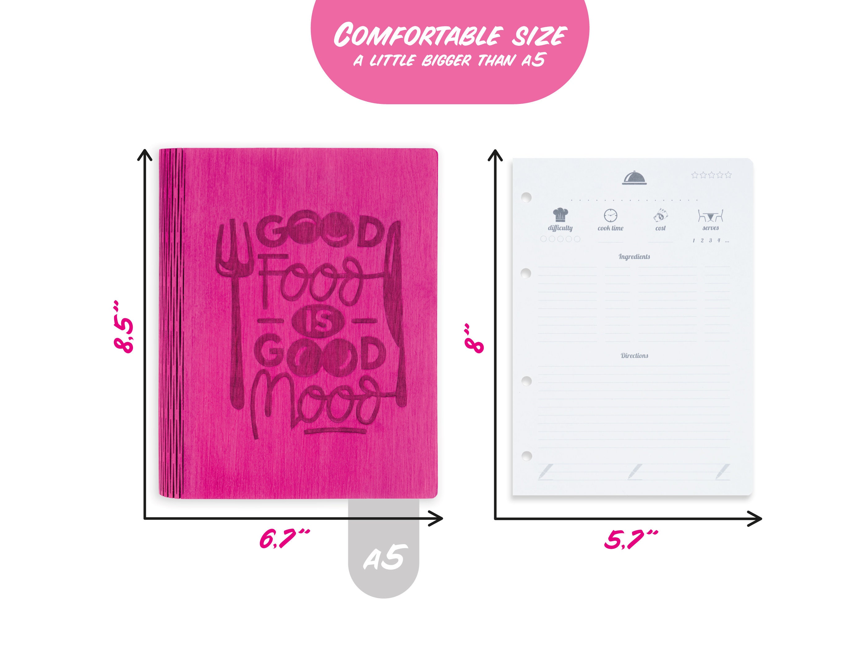 Pink Blank Recipe Book A5 / Colorful Wooden Cookbook for | Etsy