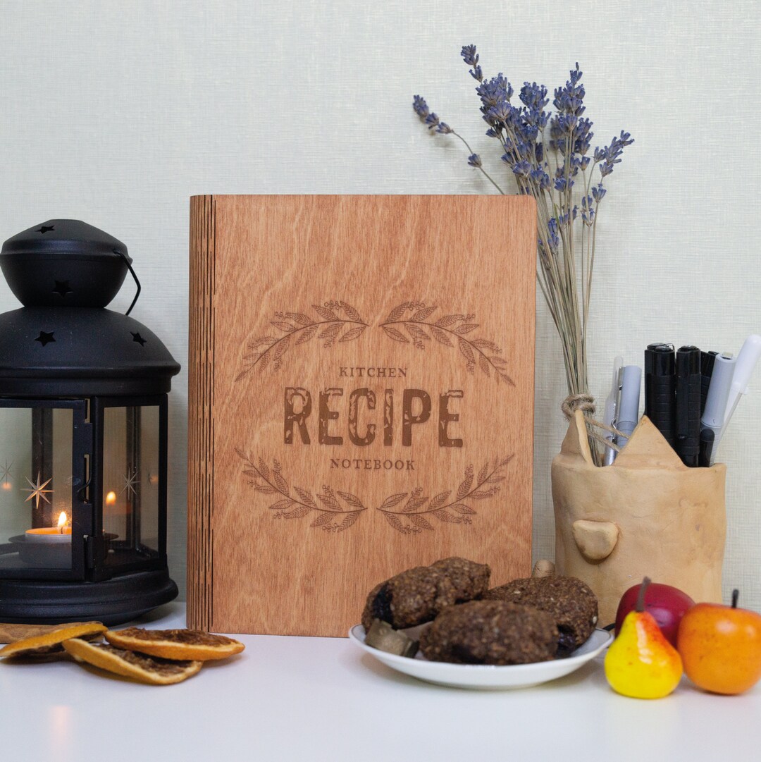Blank Cookbook Binder / A5 Brown Wooden Recipe Notebook With 80 Recipe ...