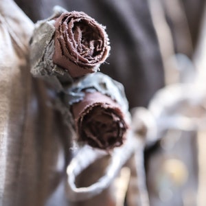 TWO ROSES, With Frayed Leaves, Hand Dyed Antique Linen, Old Pink ...