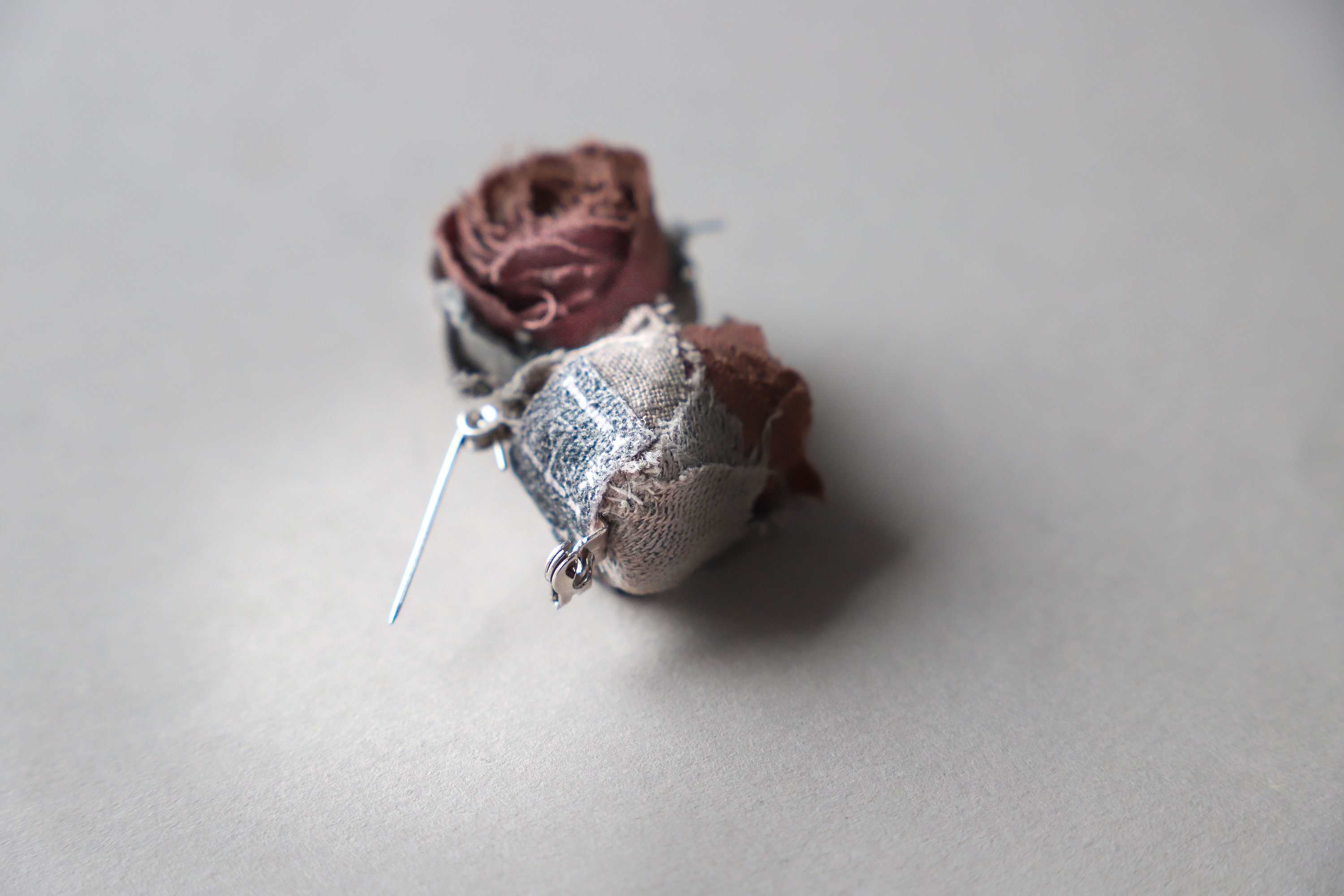 TWO ROSES, Each With a Small Safety Pin, With Frayed Leaves, Hand-dyed ...