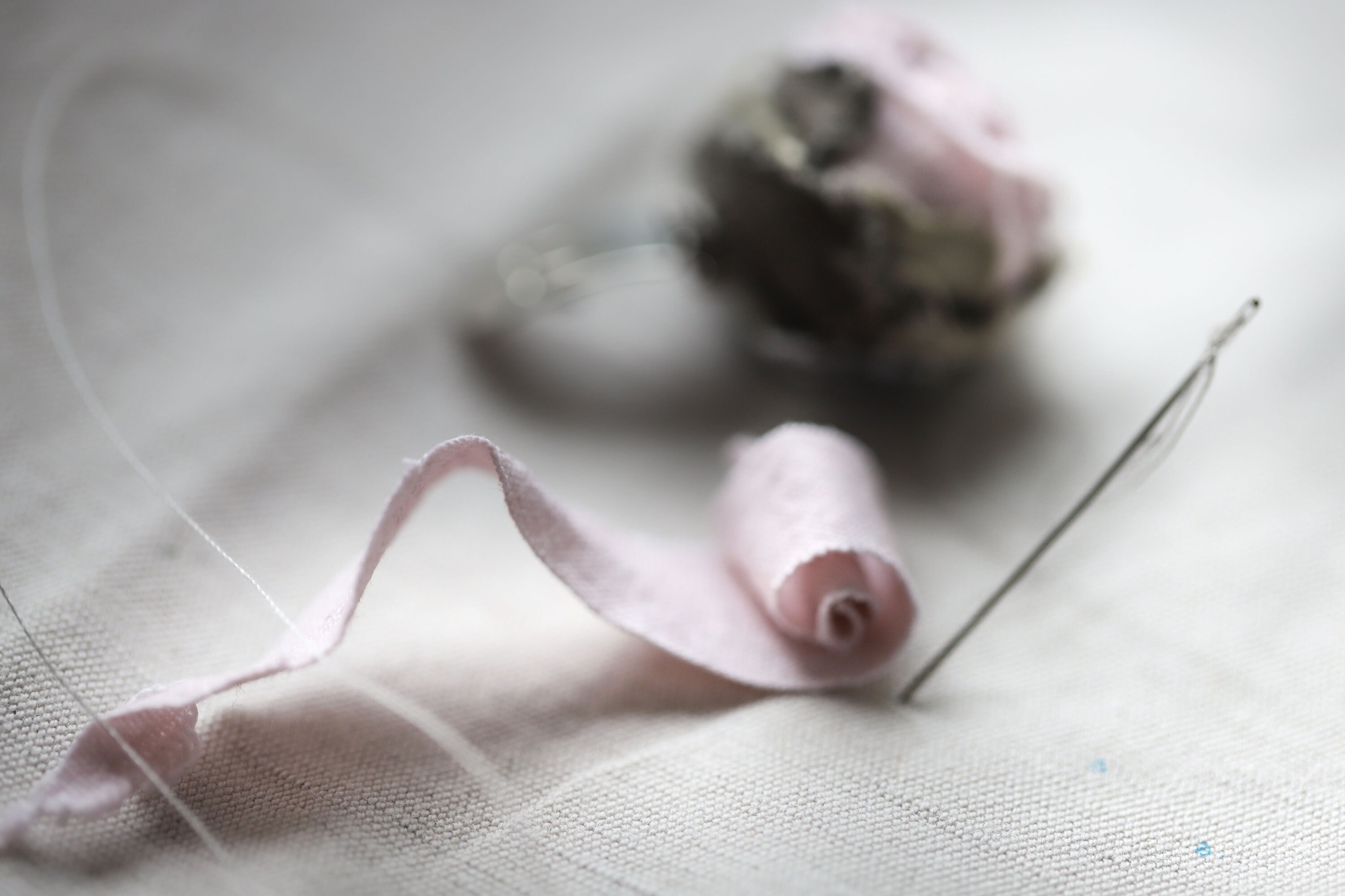 TWO Magic Roses, With Frayed Leaves, Hand-dyed Antique Linen, Soft Pink ...