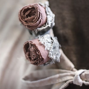 TWO ROSES, With Frayed Leaves, Hand Dyed Antique Linen, Old Pink ...