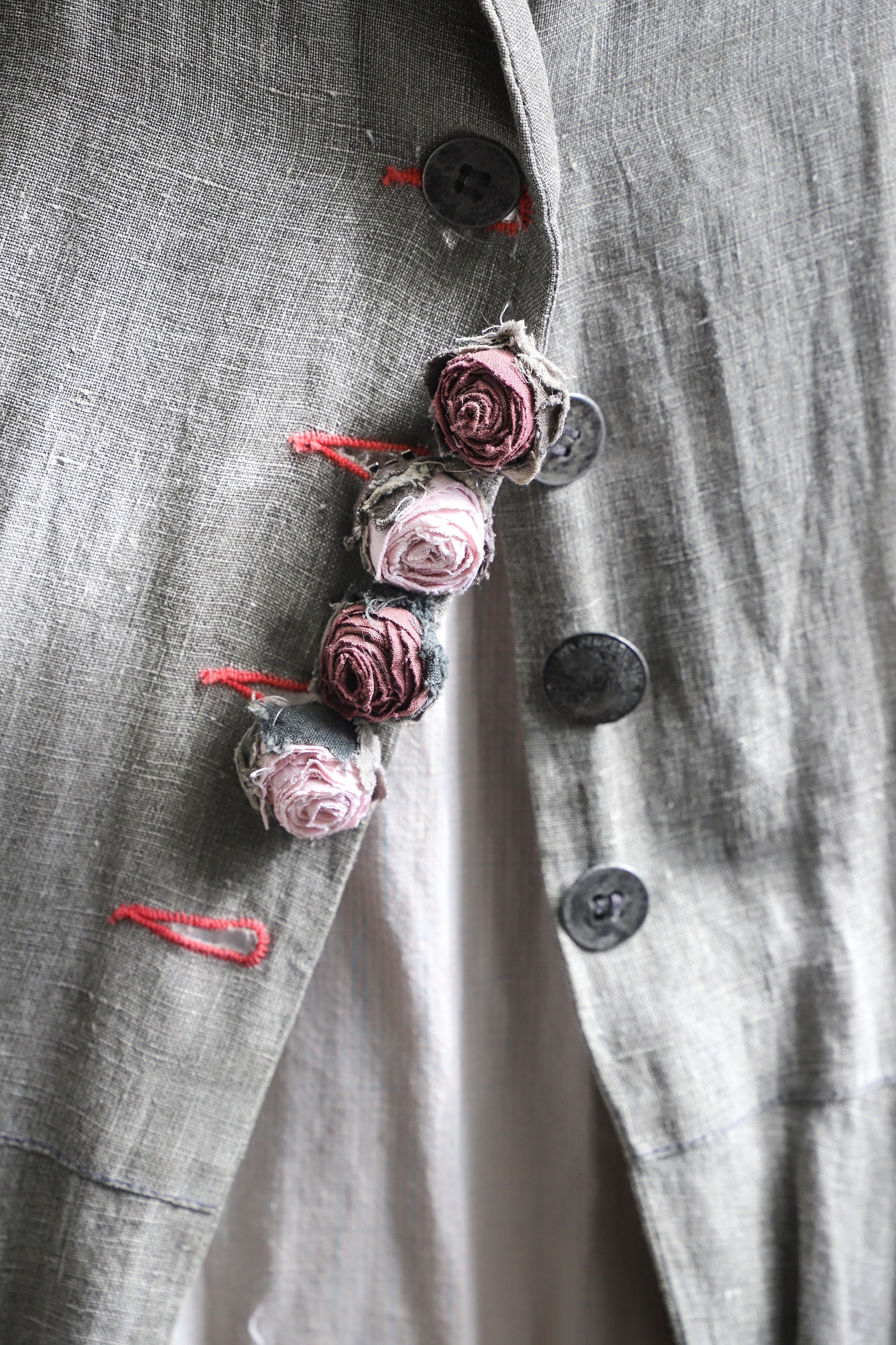TWO Magic Roses, With Frayed Leaves, Hand-dyed Antique Linen, Soft Pink ...
