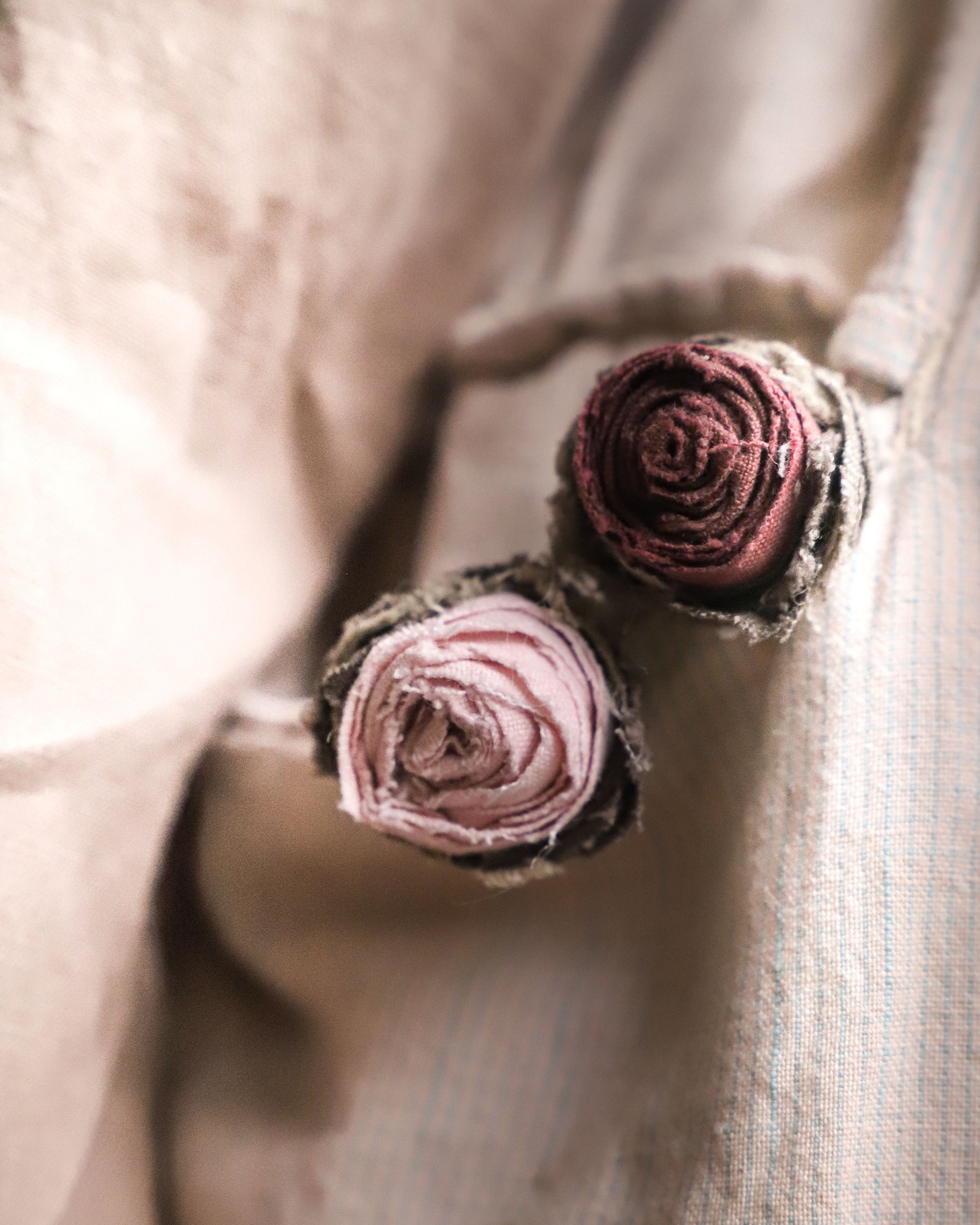 TWO Magic Roses With Frayed Leaves, Hand-dyed Antique Linen, 1 Rose ...