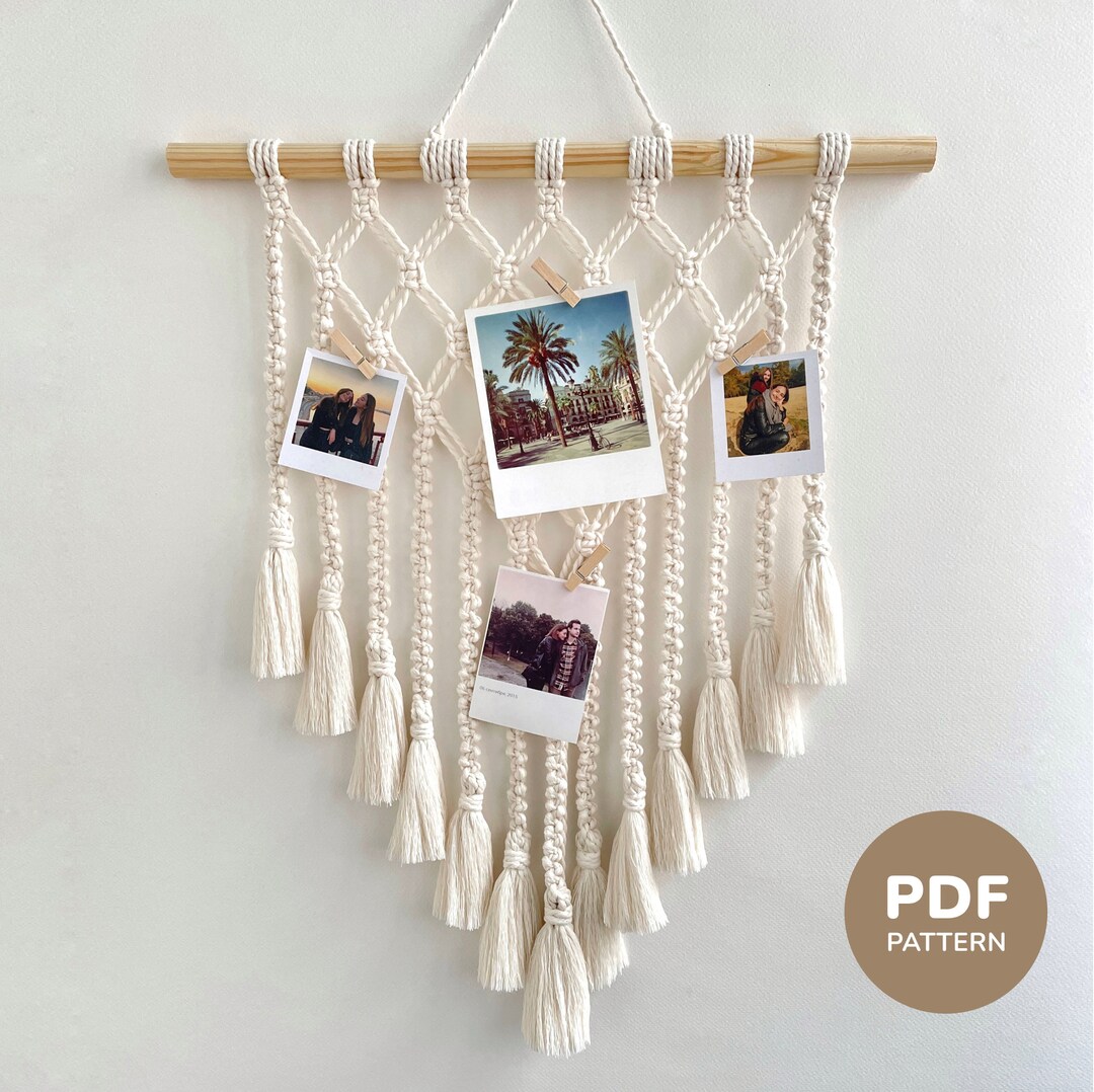 Macrame Photo Wall Display Pattern PDF, DIY Macrame Photo Holder ...