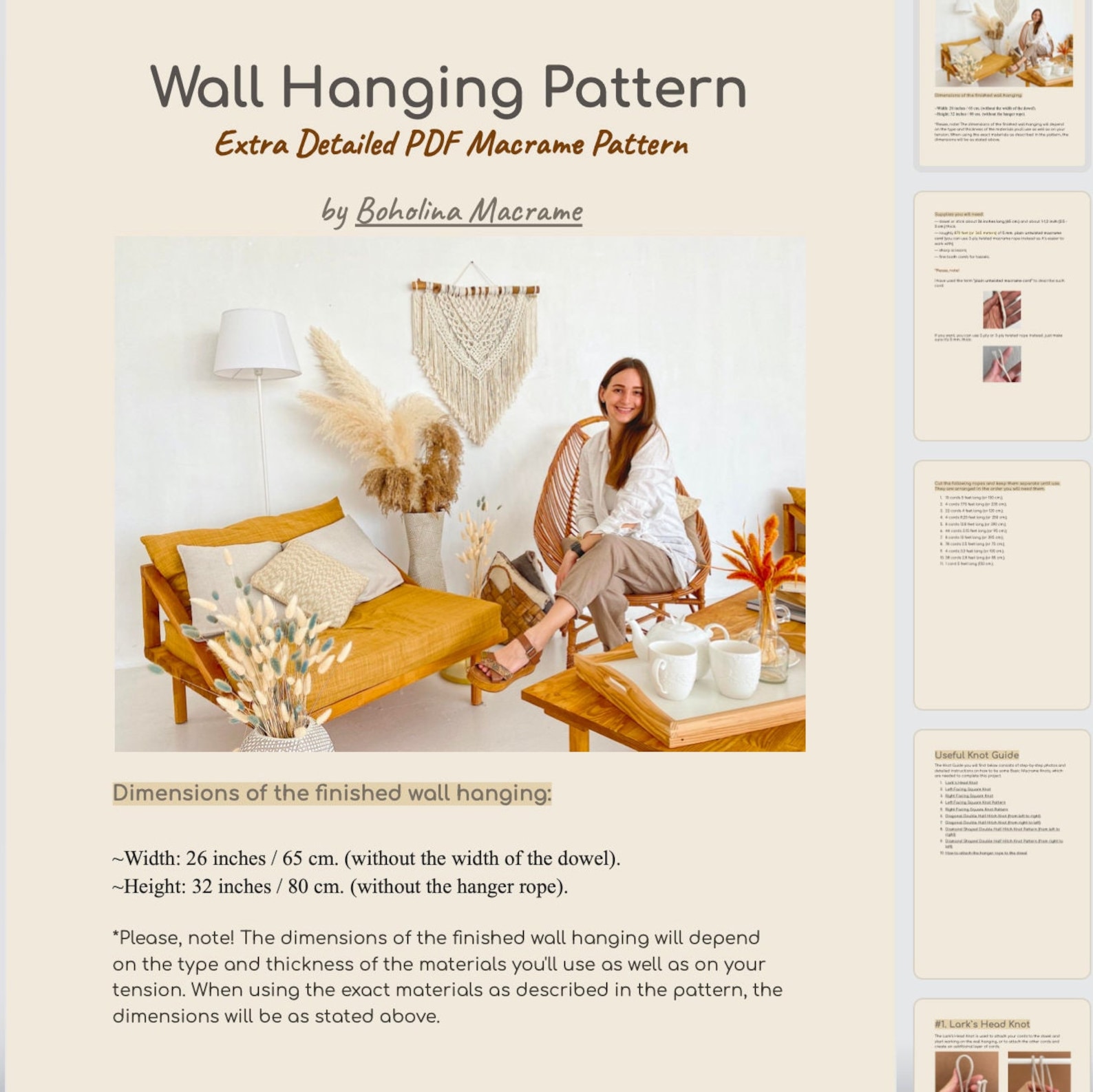 3-in-1 Macrame Pattern PDF With Photos, Beginner Macrame Wall Hanging ...