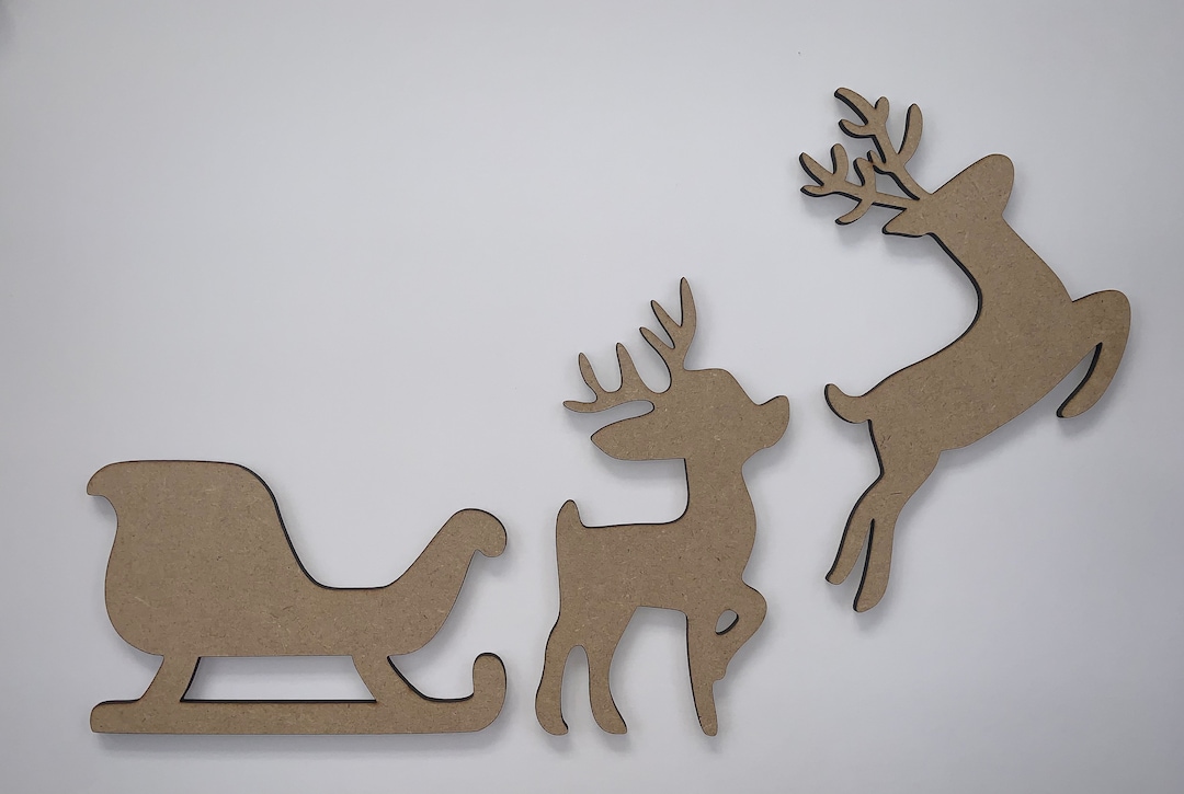 Wooden MDF Reindeer and Sleigh Shape Craft Shape - Etsy