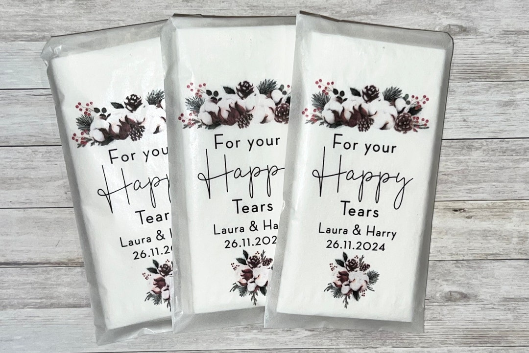 Happy Tears Tissue Packets Wedding Tissues Wedding Guests biodegradable ...