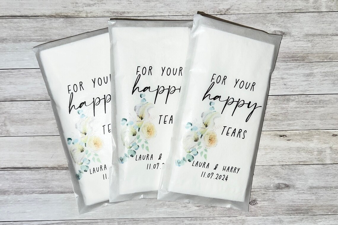 Happy Tears Tissue Packets | Wedding Tissues | Wedding Guests ...