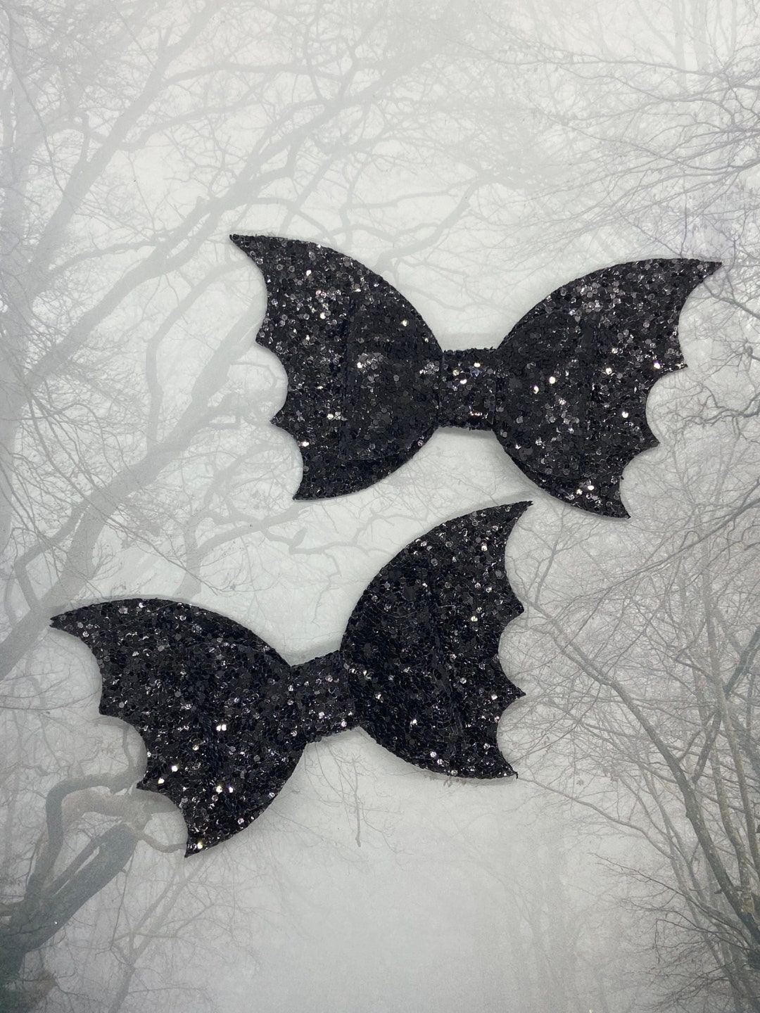 Black Glitter Bat Pigtail Bows - Etsy