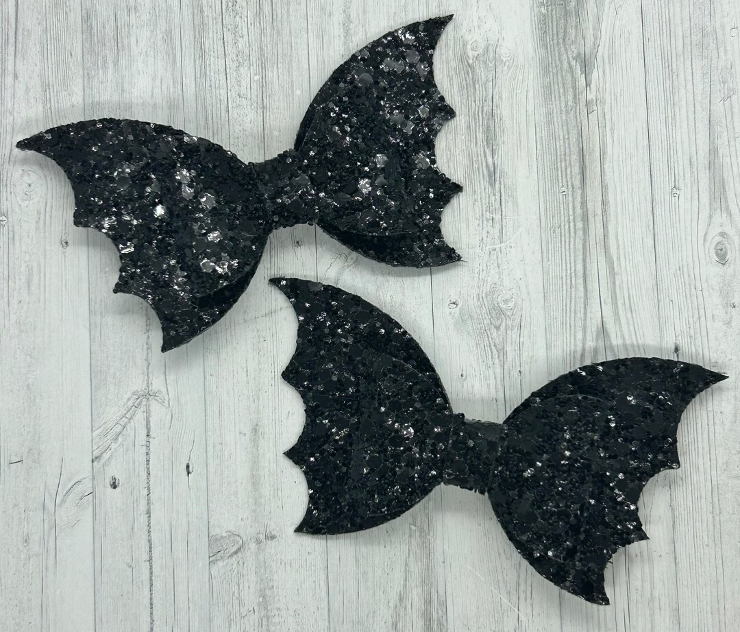 Black Glitter Bat Pigtail Bows - Etsy