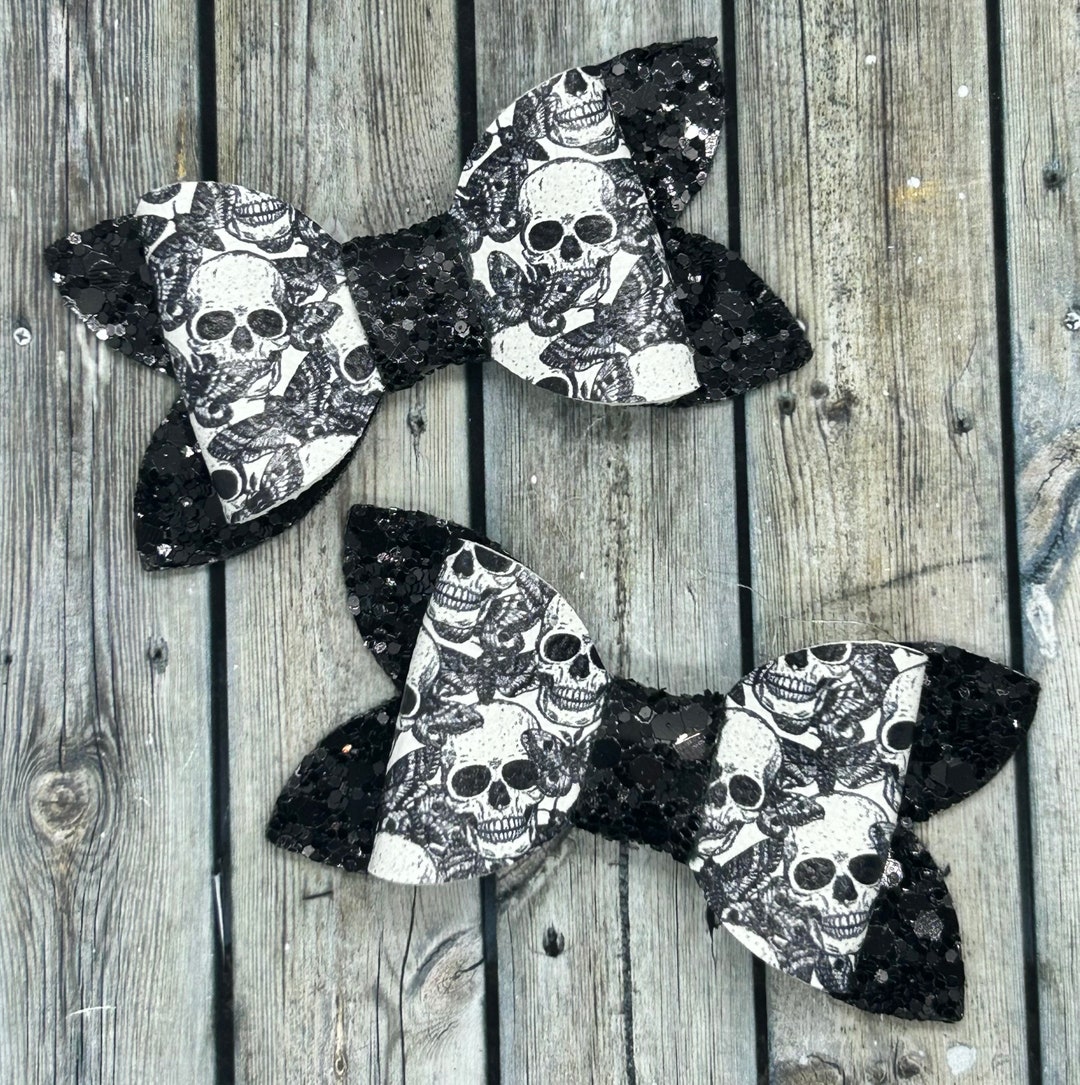 Skull and Moth Print Pig Tail Bows - Etsy