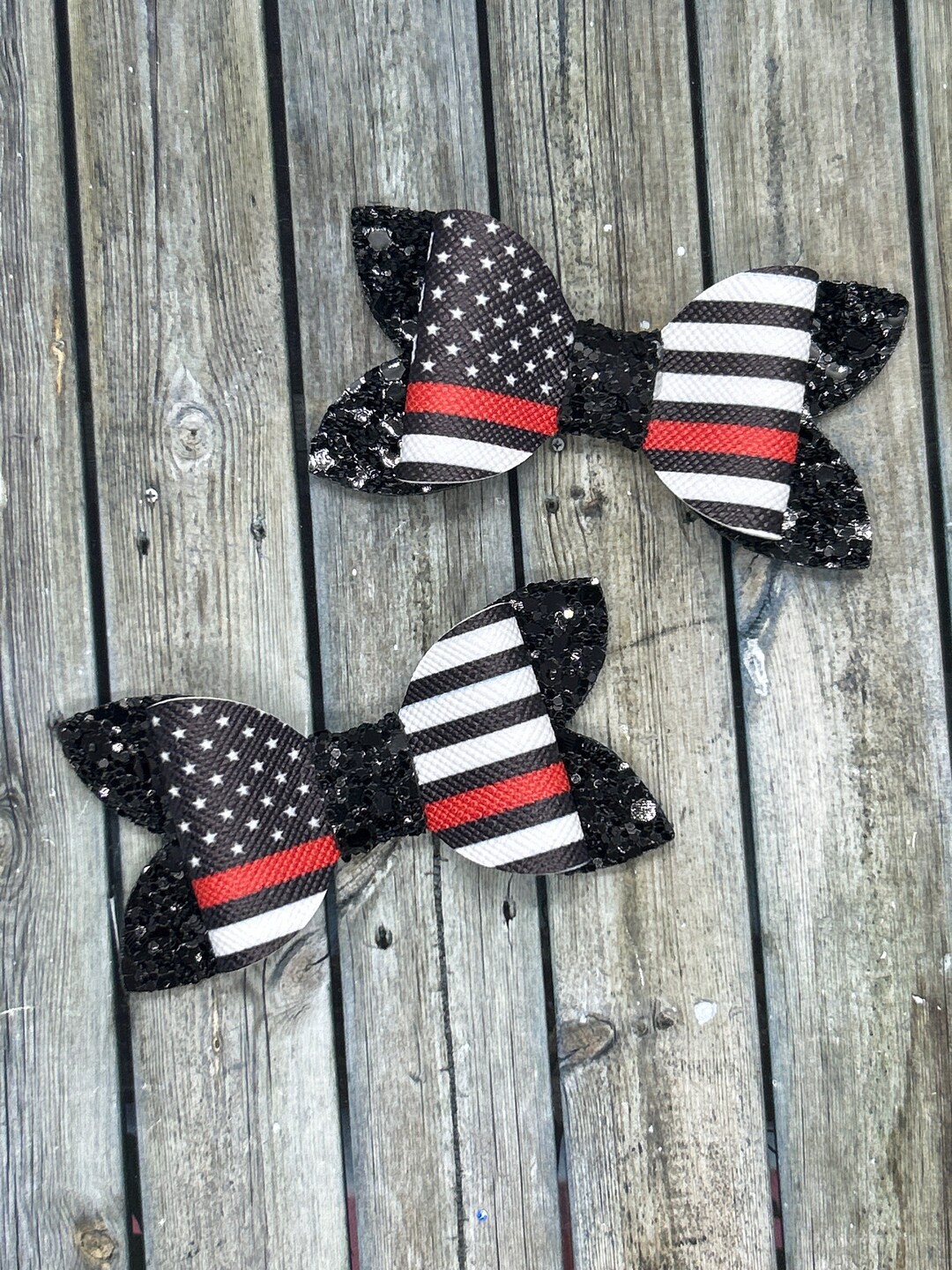 Bitty Thin Red Line Pigtail Bows - Etsy