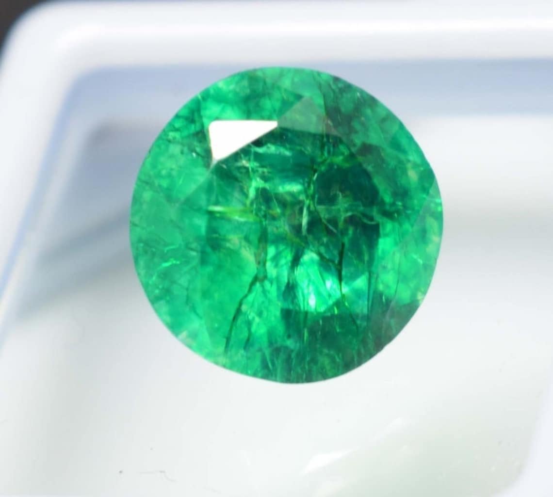 Natural Columbian 6 Carats Emerald Round Cut Certified Loose Emerald ...