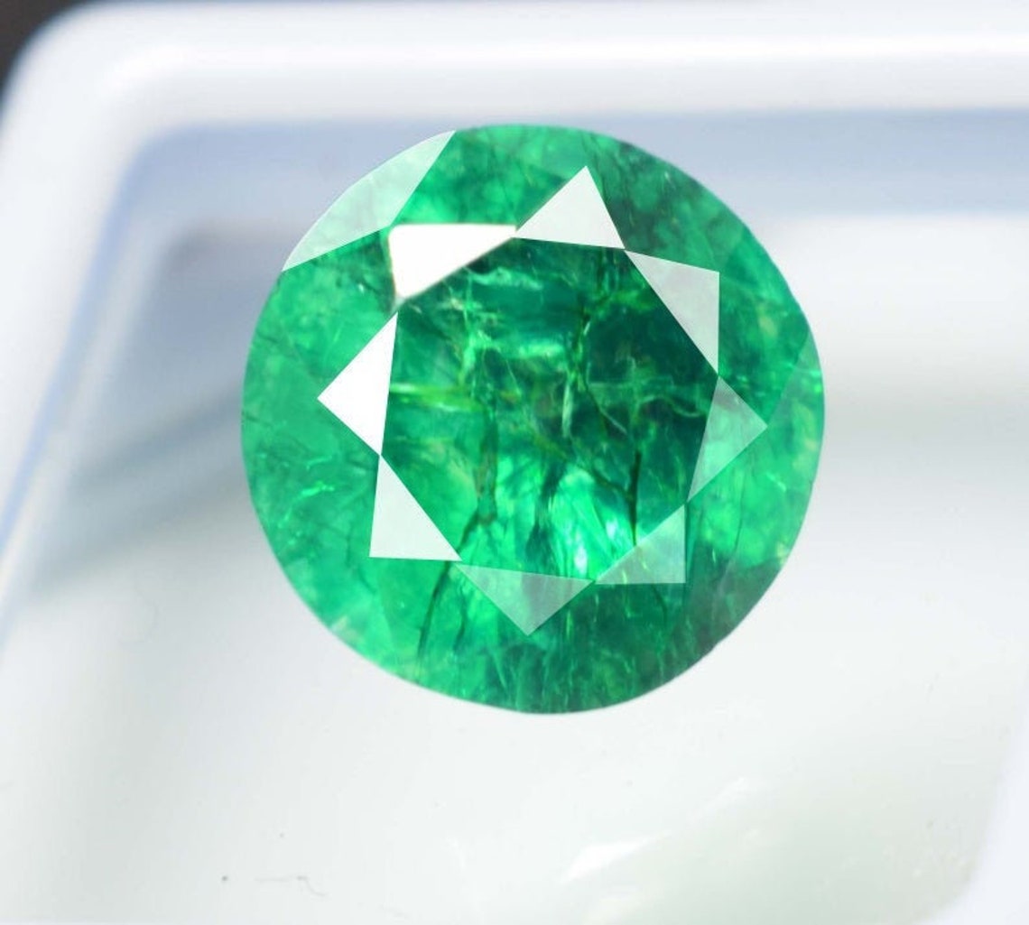 Natural Columbian 6 Carats Emerald Round Cut Certified Loose Emerald ...