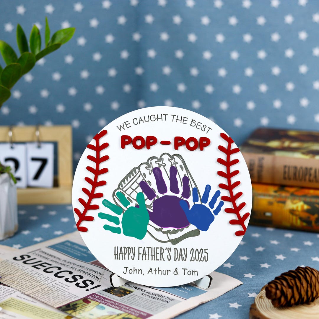 Grandkids DIY Handprint Sign, Personalized Grandpa Baseball Sign, Kids ...