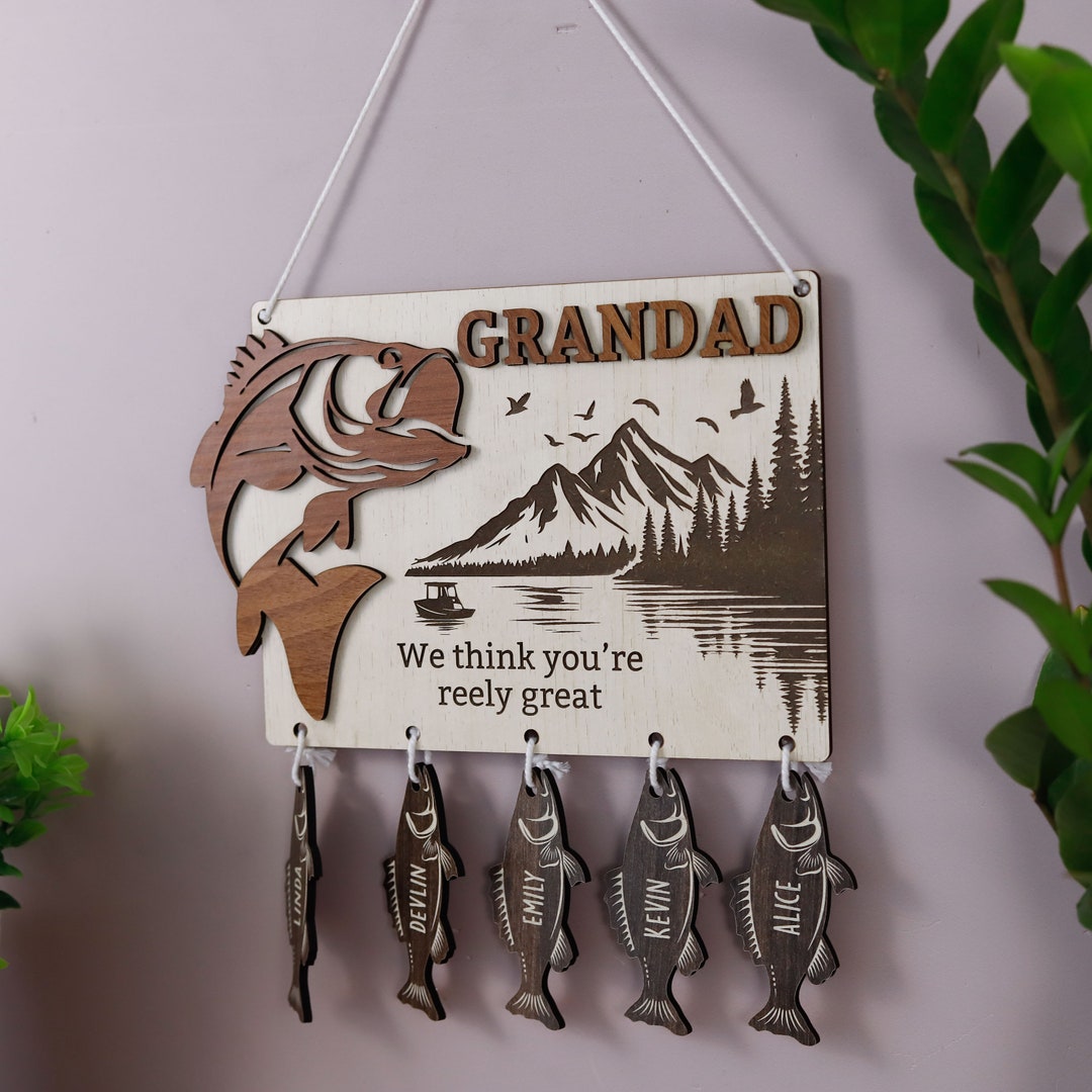 Dad Fishing Custom Sign With Kids Names, Hooked on Daddy Sign, Dad 3D ...