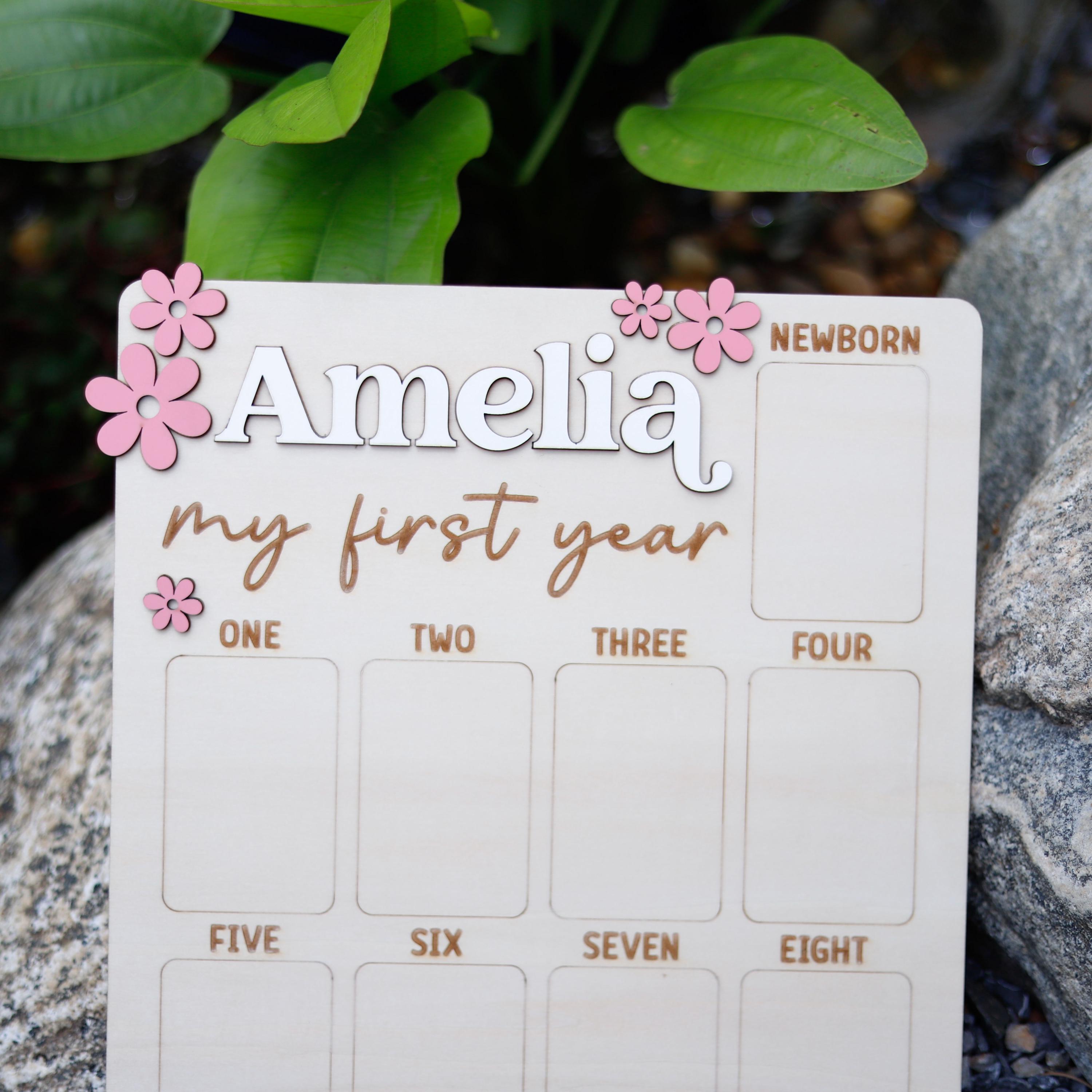 Customized Baby First Year Picture Board, One Year Photo Board, Baby ...