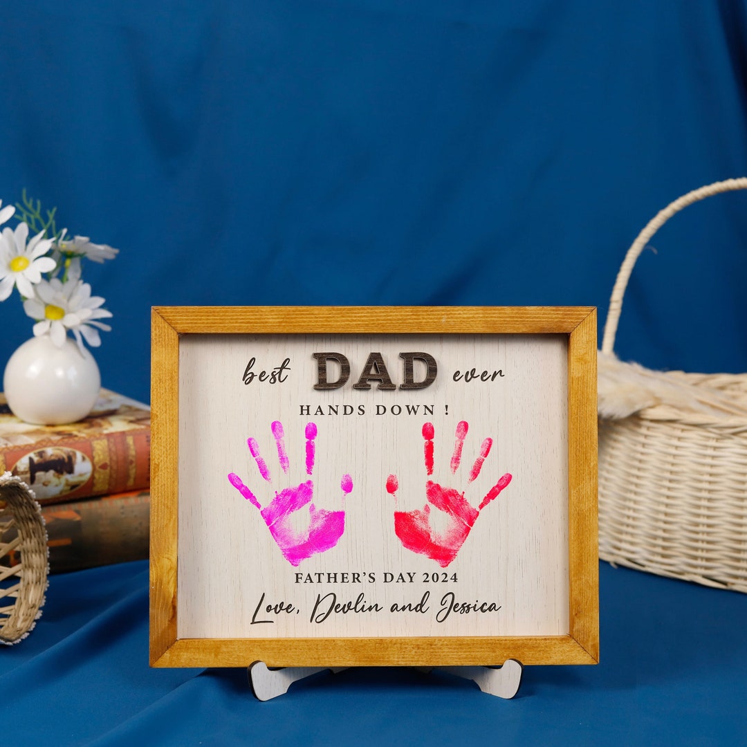 Personalized Best Dad Hands Down Sign, Kids Handprint Sign, DIY ...