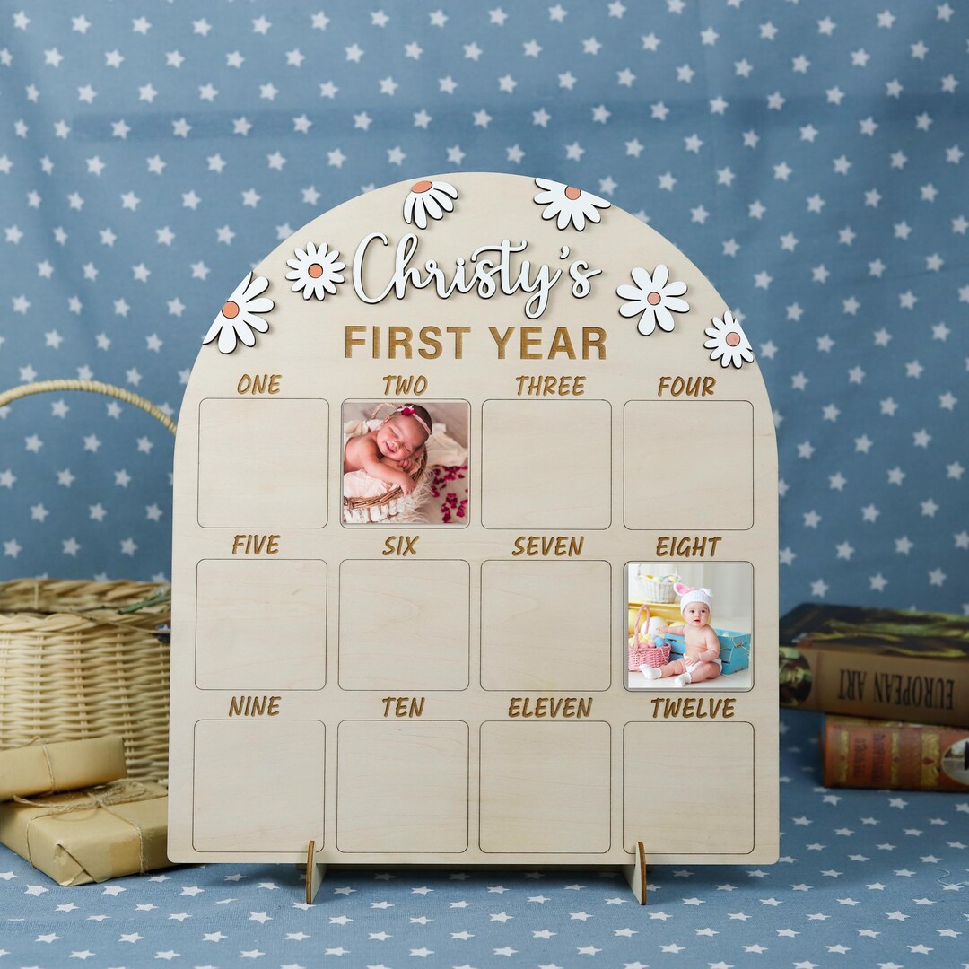 Baby First Year Daisy Picture Board, One Year Photo Board, Baby Monthly ...