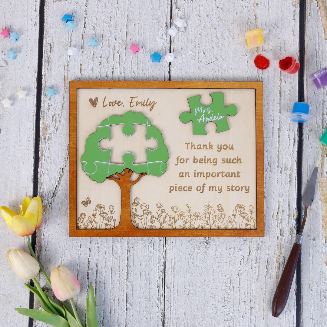 Teacher Puzzle Piece Sign Personalized Teacher Thank You Wooden Gift ...
