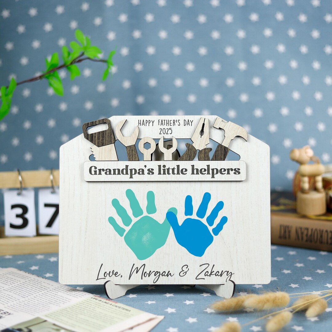 Personalized Grandpa Handprint Sign, Grandpa's Little Helper Garage ...