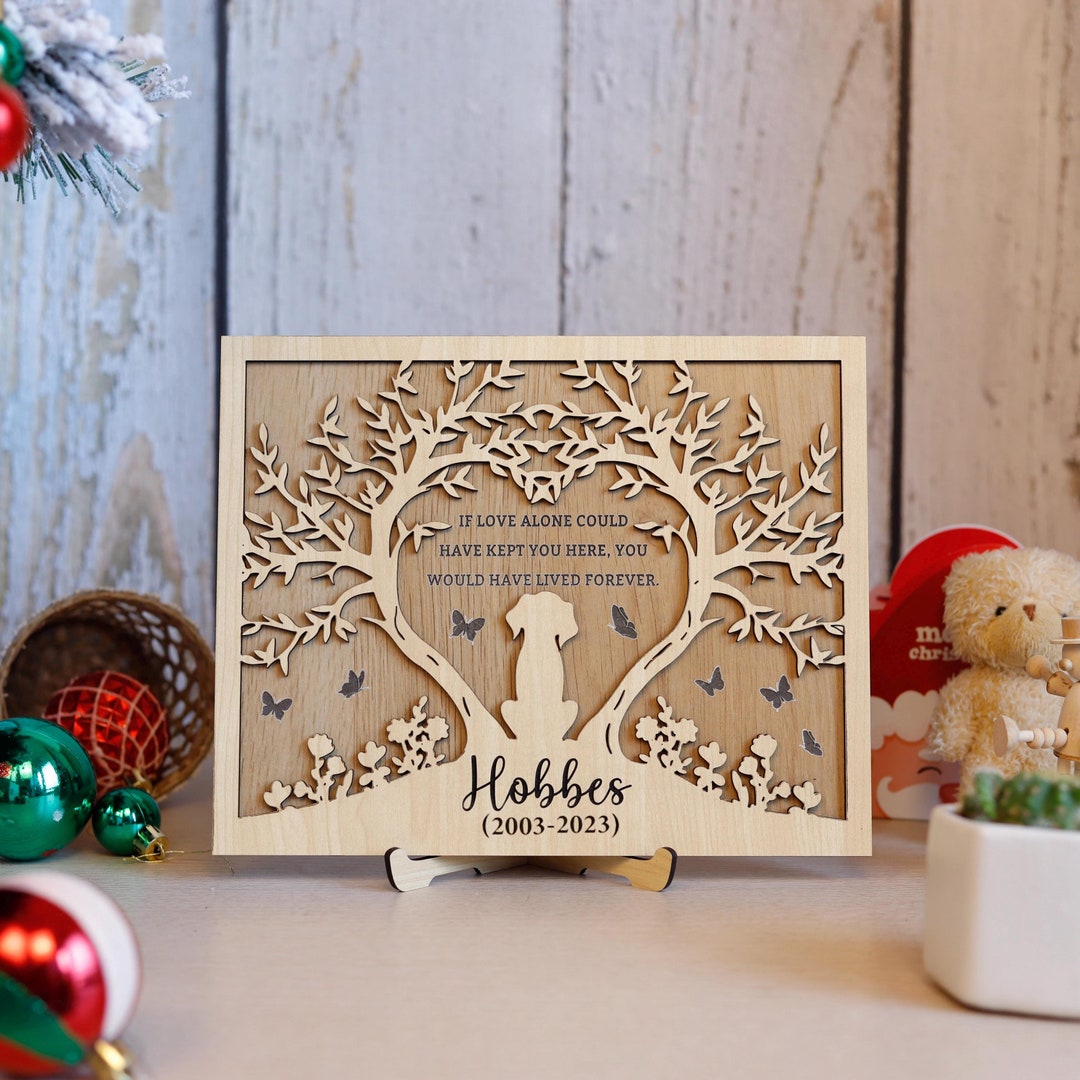 Personalized Dog Silhouette Under Tree Wood Sign, Memorial Pet Keepsake ...