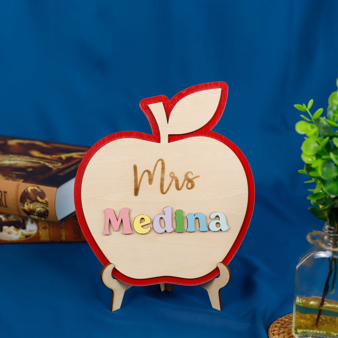 Custom Teacher Apple Name Plate, Teacher Desk Name Sign, Teacher ...