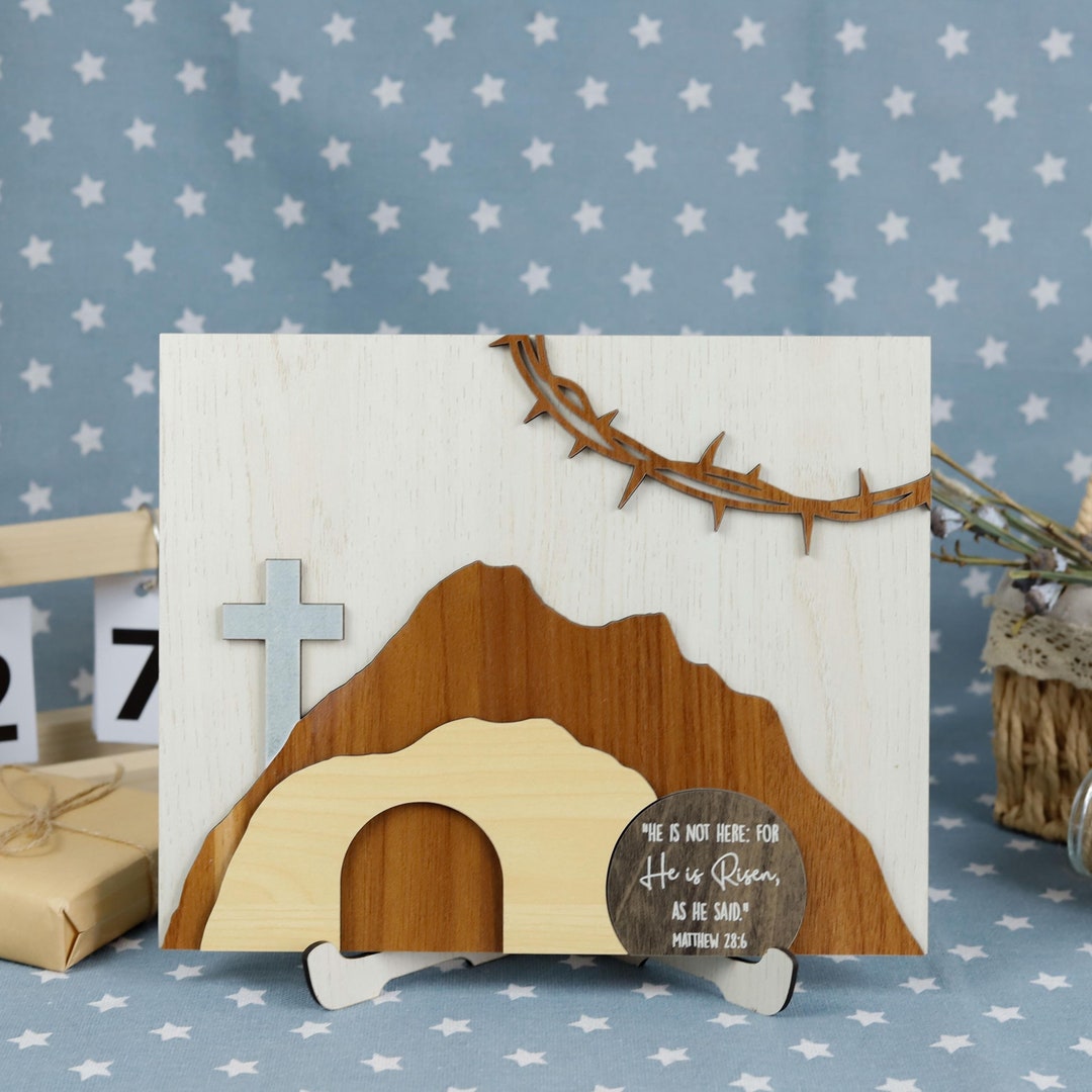 Empty Tomb he is Risen Wood Plaque, Resurrection Cross Easter Scene ...