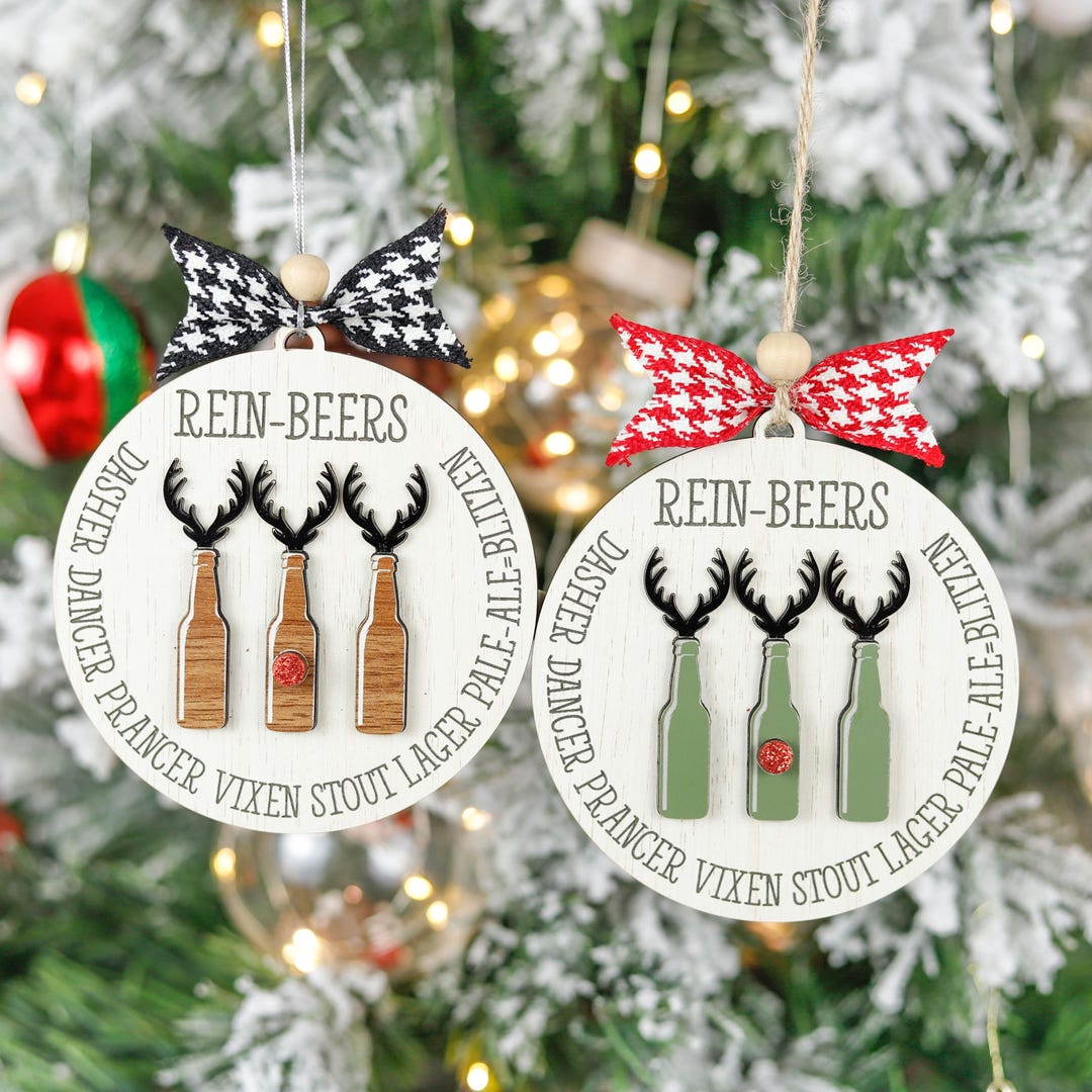 Funny Rein-beers Christmas Ornament, Sarcastic Wooden Ornaments ...