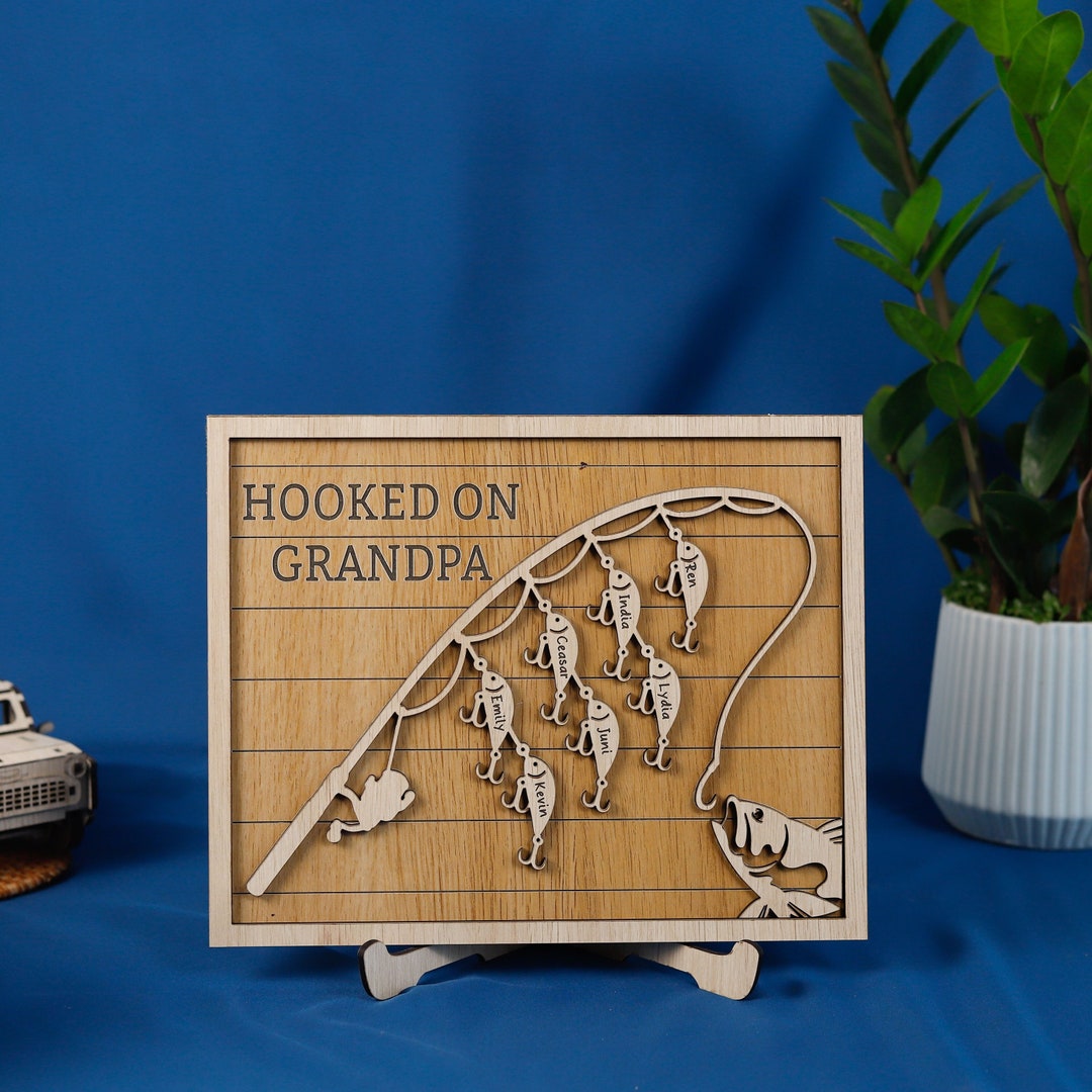 Hooked on Dad Sign, Hooked by Grandpa, Dad Fishing Gifts, Birthday ...