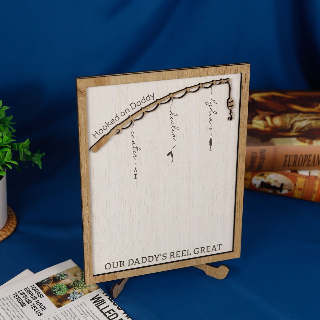 Custom Dad Fishing Handprint Sign, Hooked by Daddy, Grandpa Fishing ...